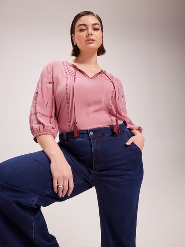 Curve Shantel Embroidered Pintuck Top