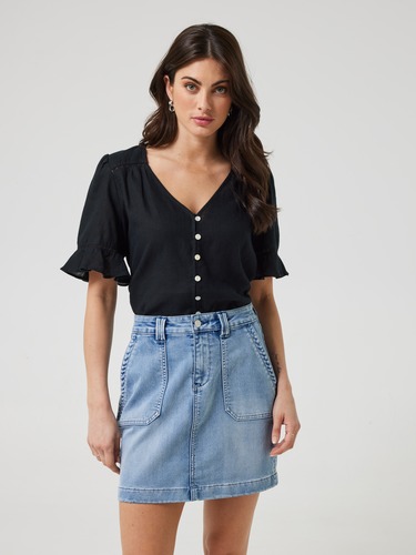 Daisy V Neck Button Thru Top
