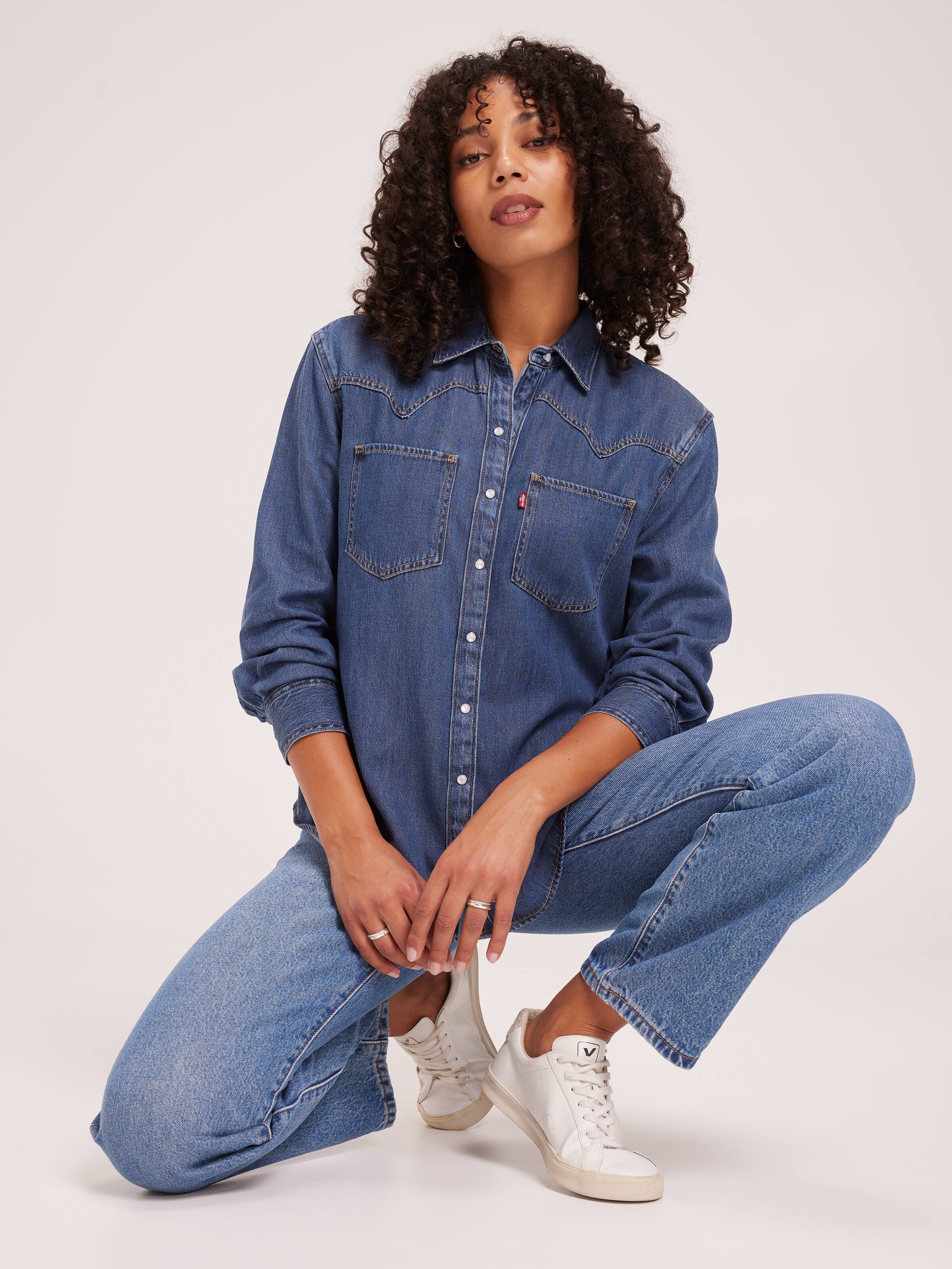 Teodora Western Shirt In Air Space Denim - Just Jeans Online