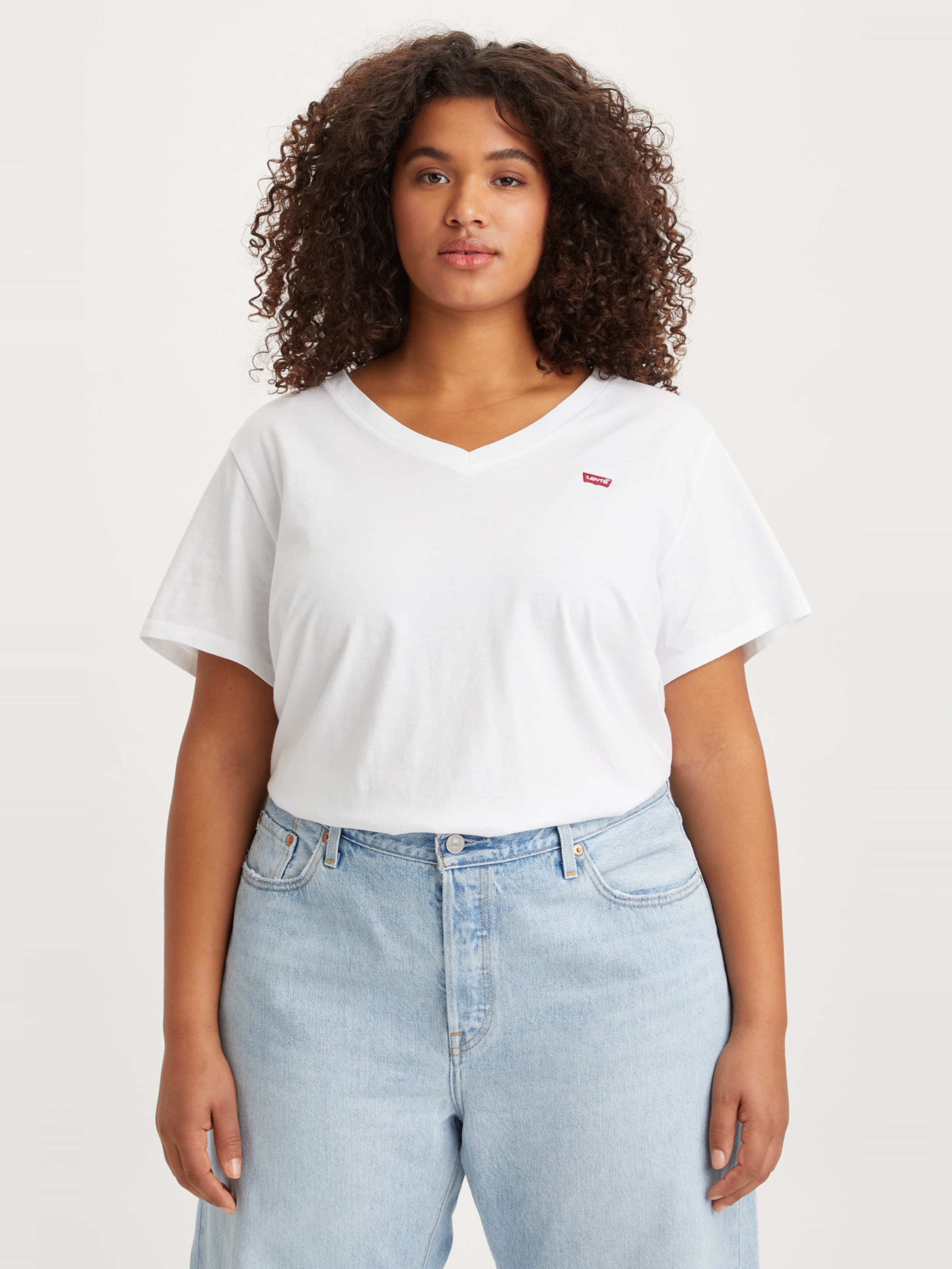 Curve Perfect V Neck Tee In White - Just Jeans Online
