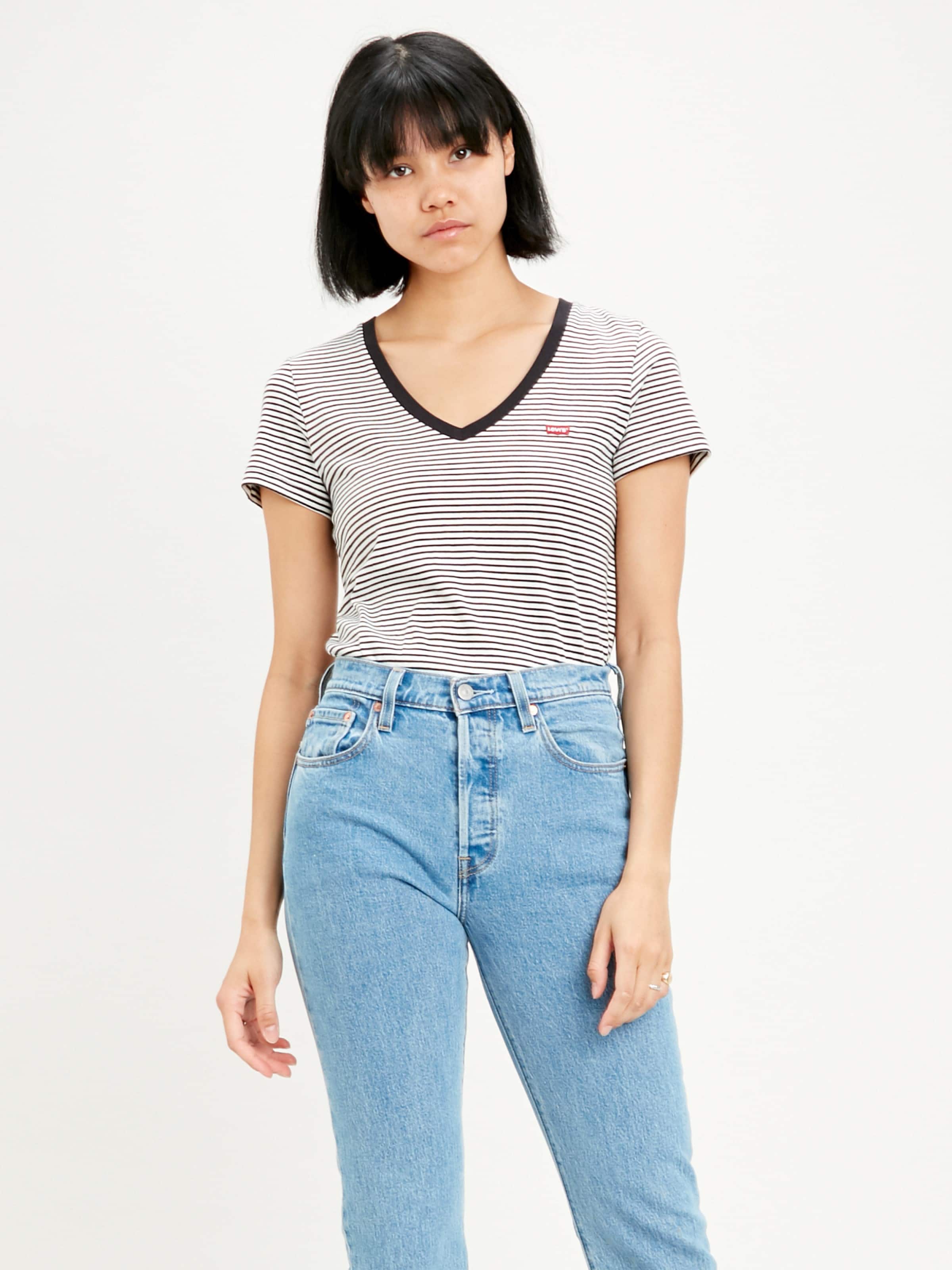 Perfect Hm V Neck In Annalise Stripe Cloud Dancer - Just Jeans Online