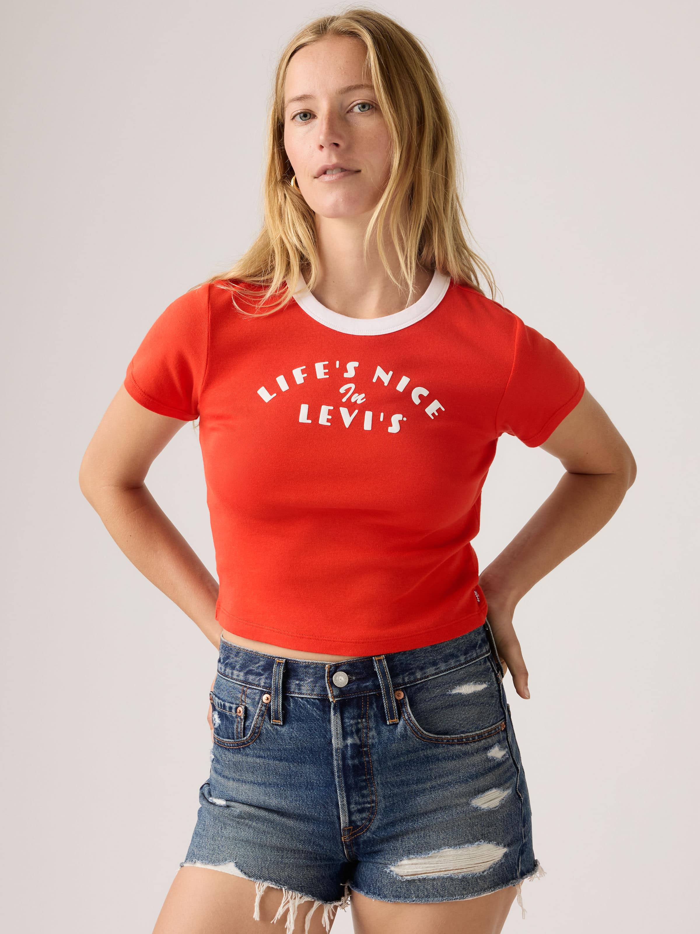 Mini Ringer In Life's Nice In Levis Signal Red Red - Just Jeans Online