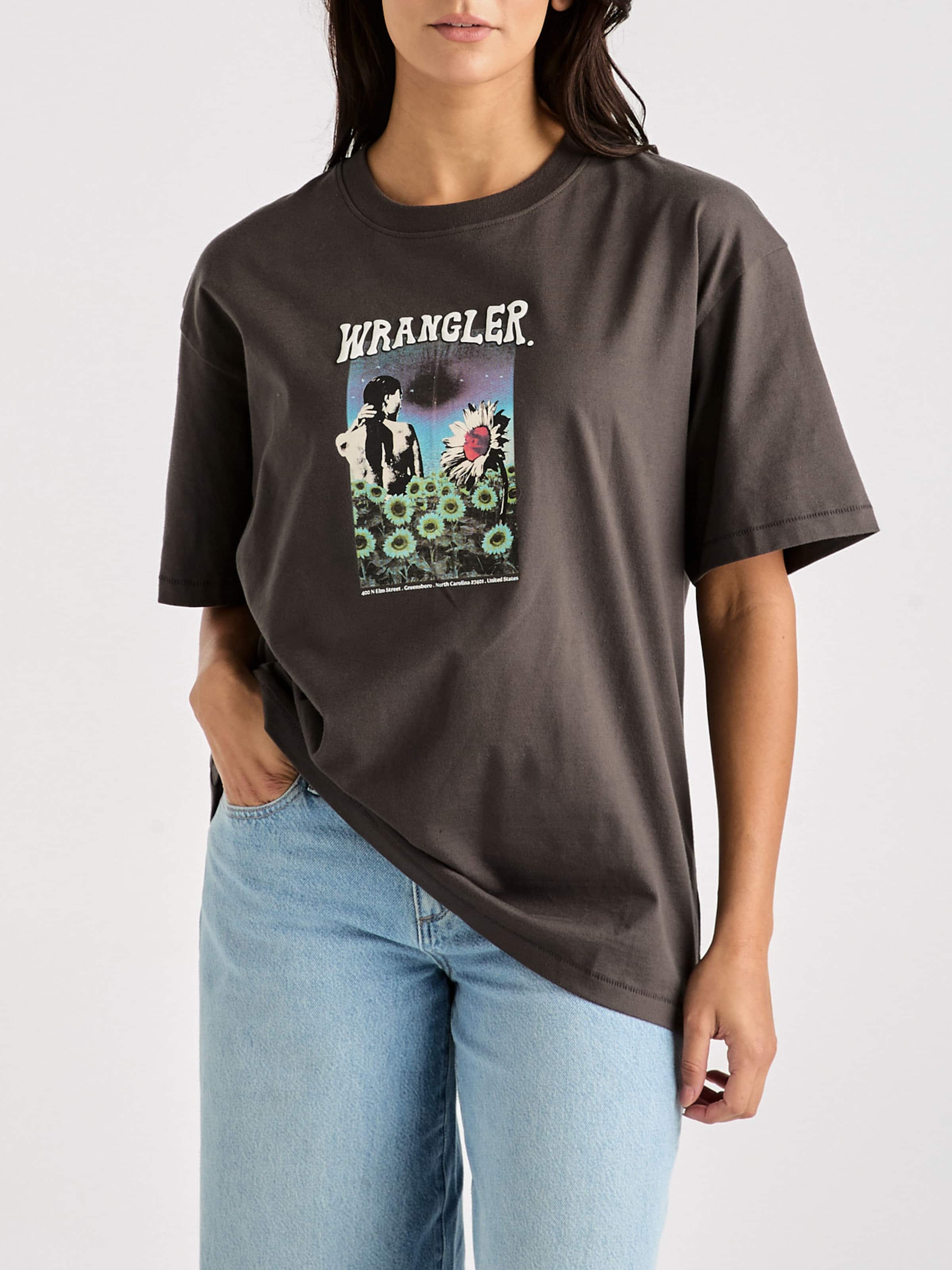 Field Of Dreams Slouch Tee In Dark Slate Grey - Just Jeans Online