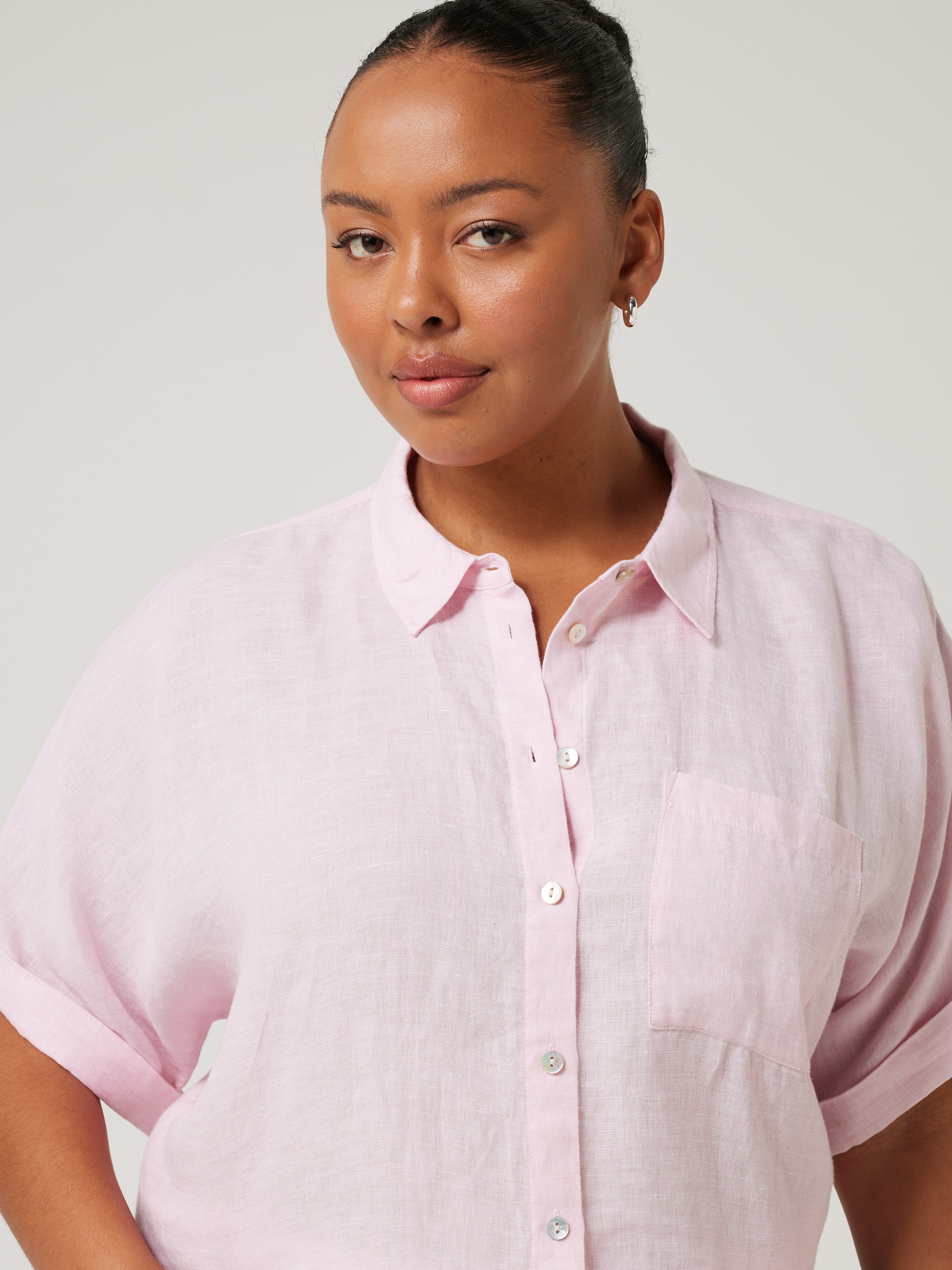 Curve Nala Oversized Linen Shirt Strawberry Milk - Just Jeans Online