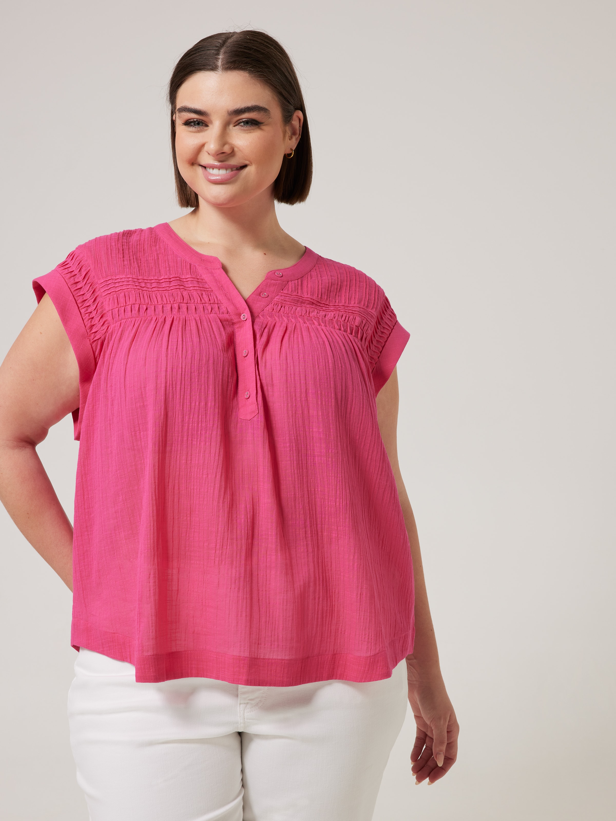 Curve Hallie Pintuck Top Calypso Pink - Just Jeans Online