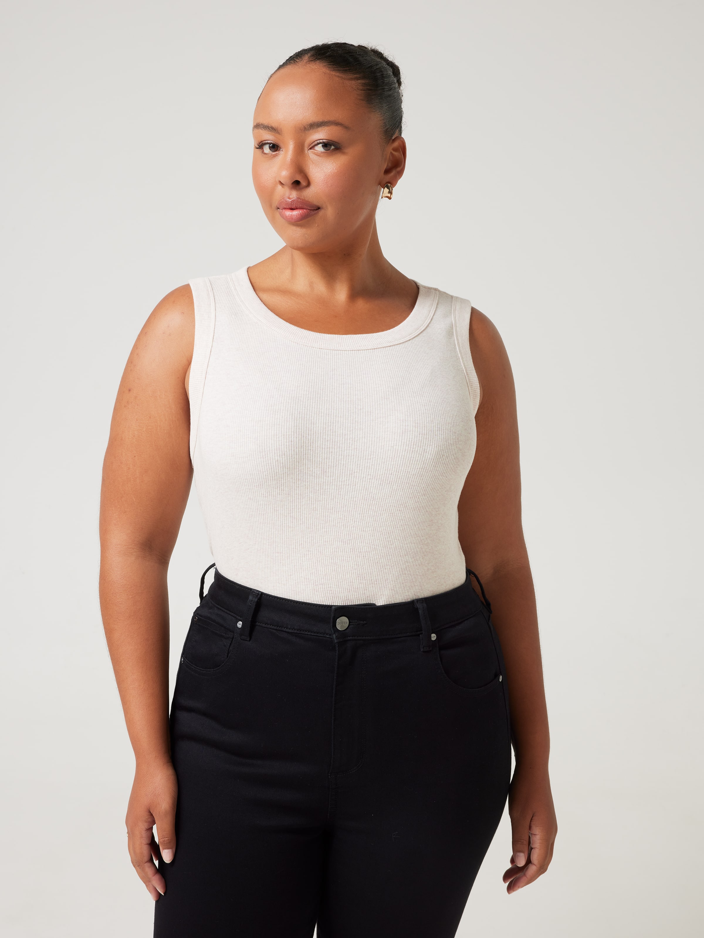 Curve Kayla High Neck Rib Tank Oatmeal Marle - Just Jeans Online