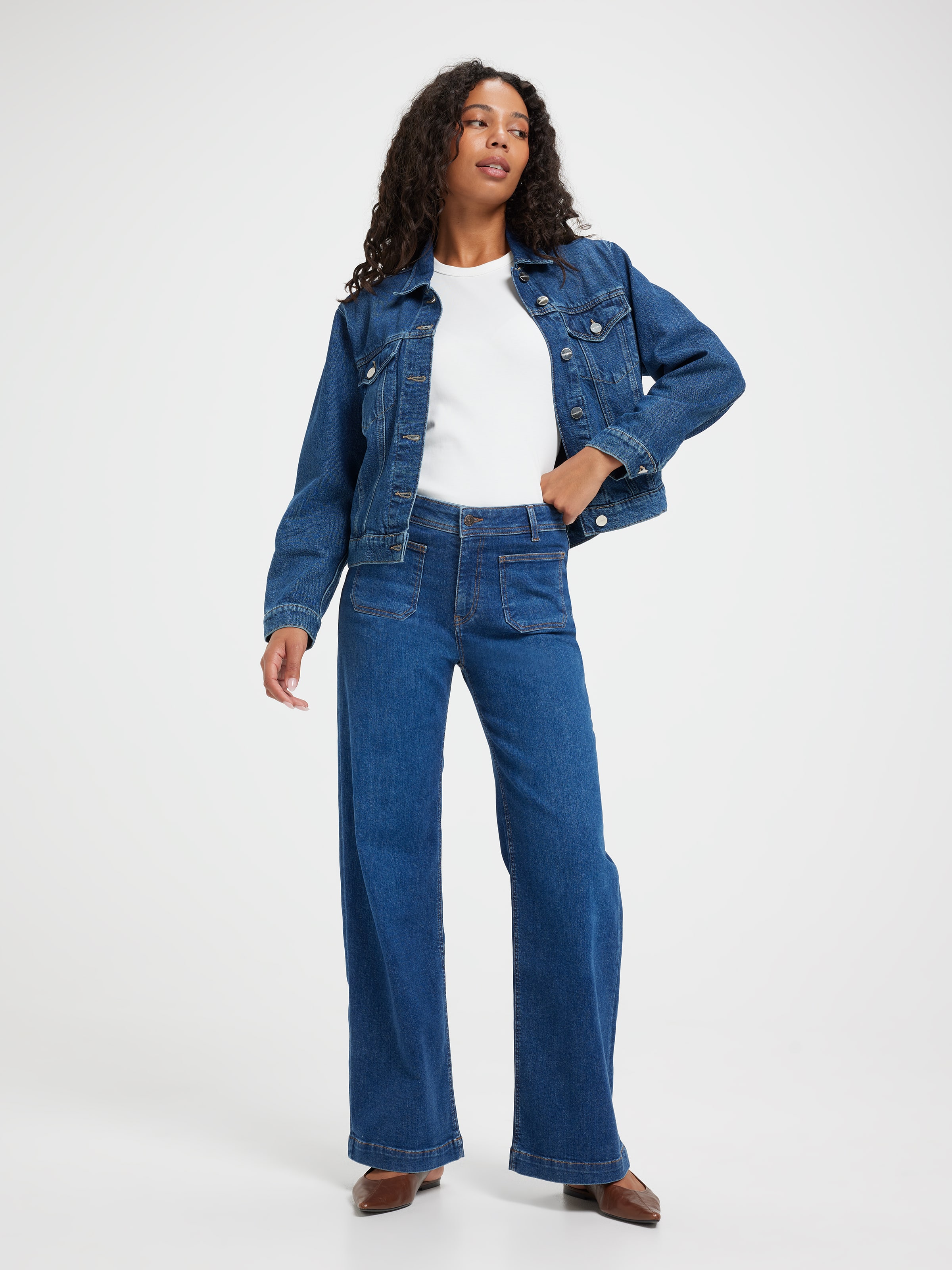Paloma Marine Wide Leg In Mid Shaded Flex Blue - Just Jeans Online