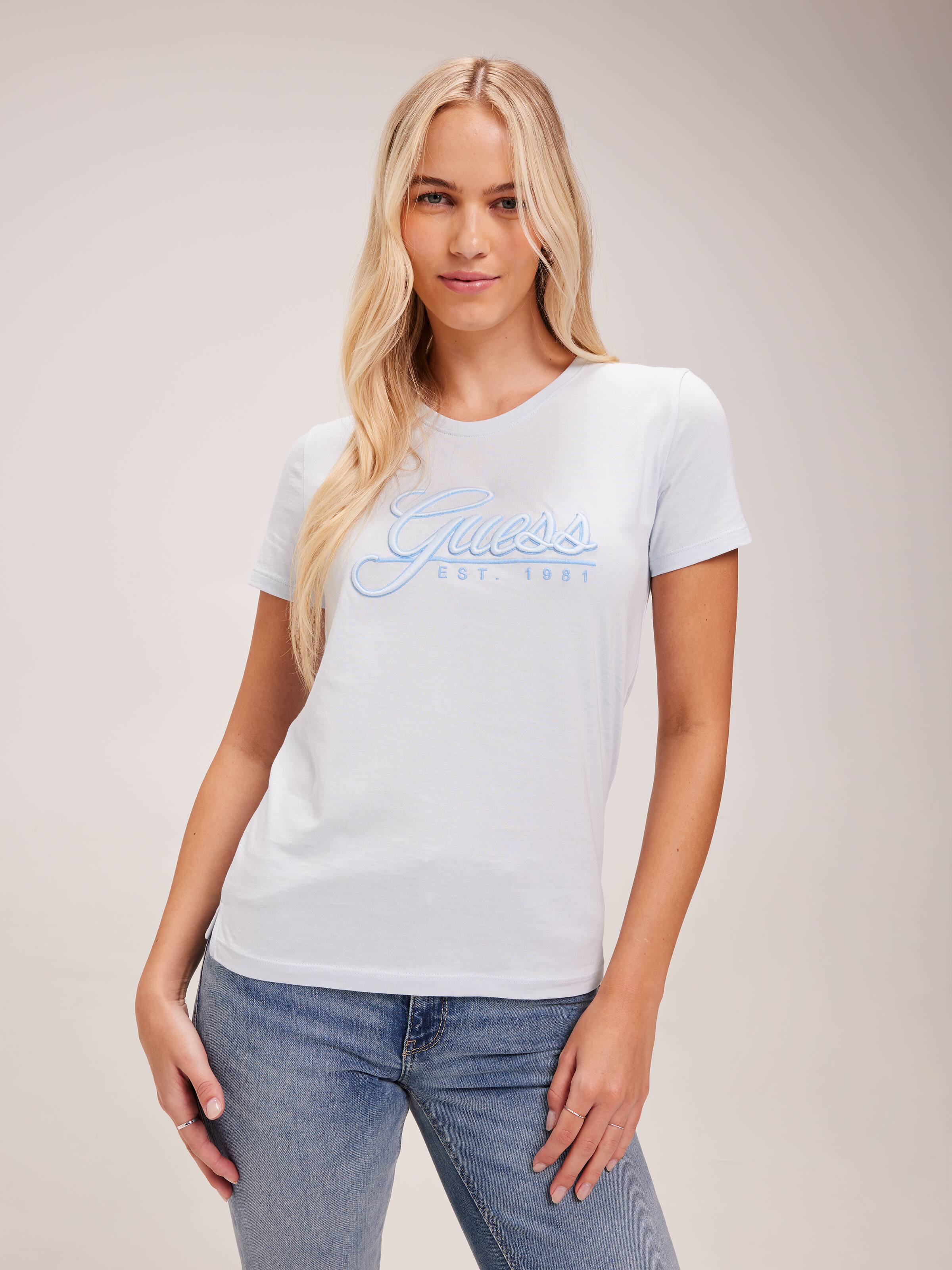 Script Tee In Helium Blue - Just Jeans Online