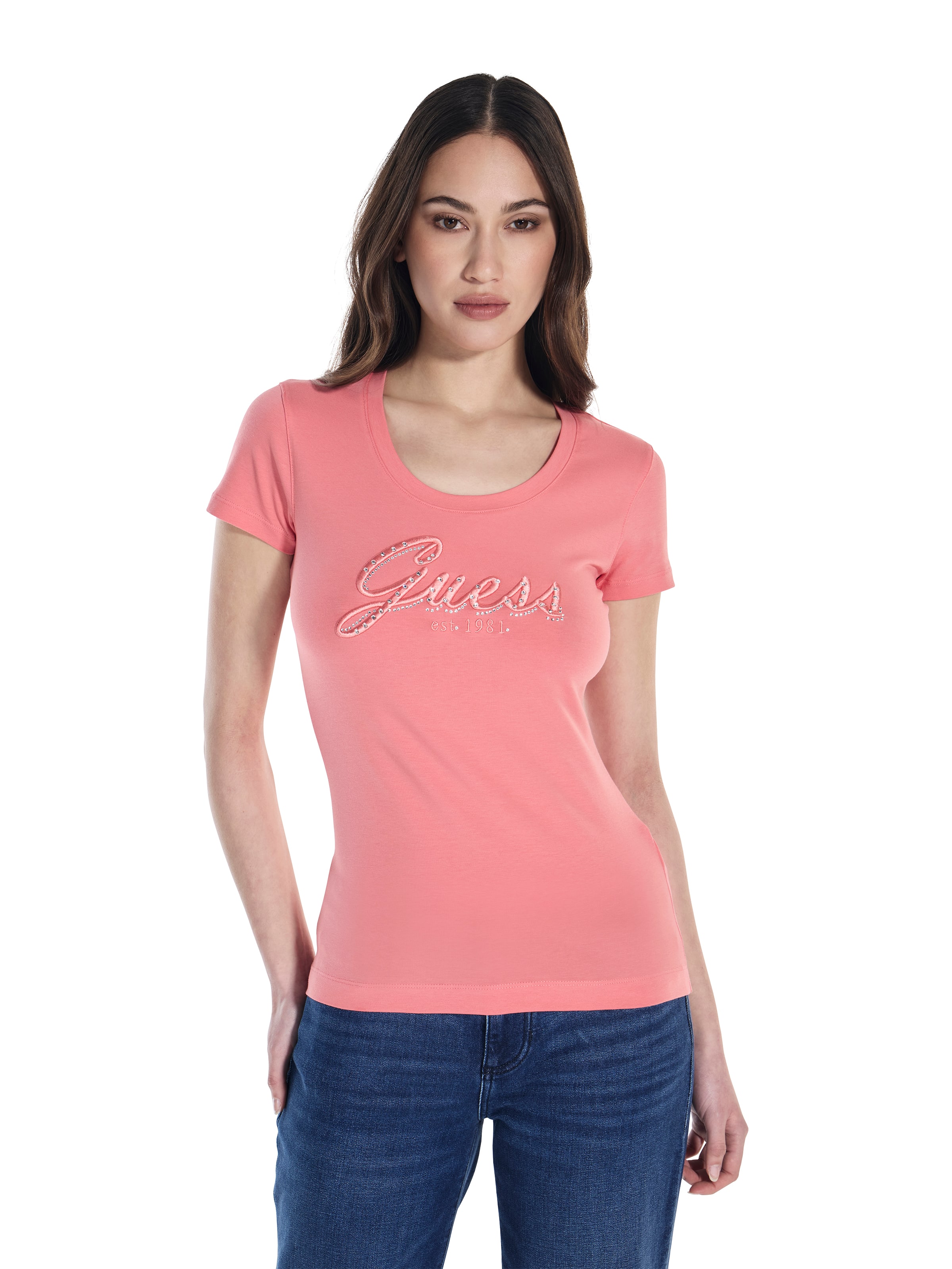 Cn Ss Embro Script Logo Tee In Revival Rose - Just Jeans Online