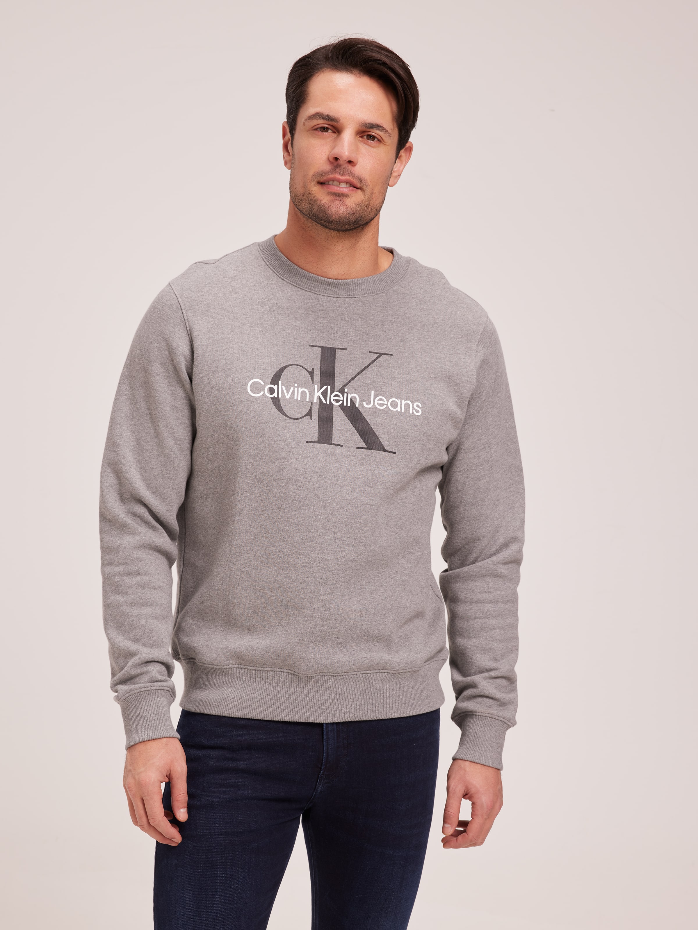 Core Monogram Crew In Grey Heather - Just Jeans Online