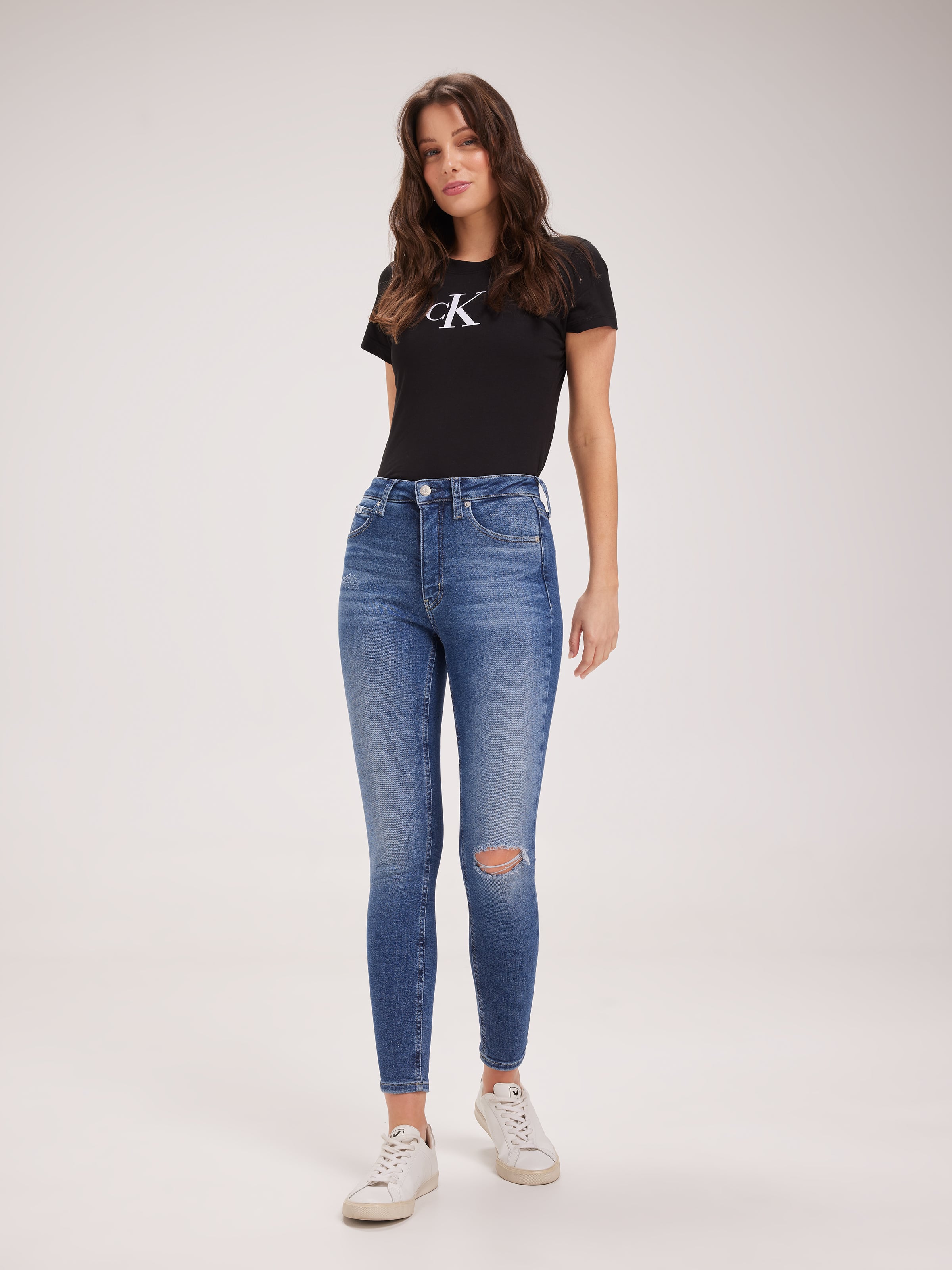 High Rise Skinny In Dark Blue Distressed Denim - Just Jeans Online