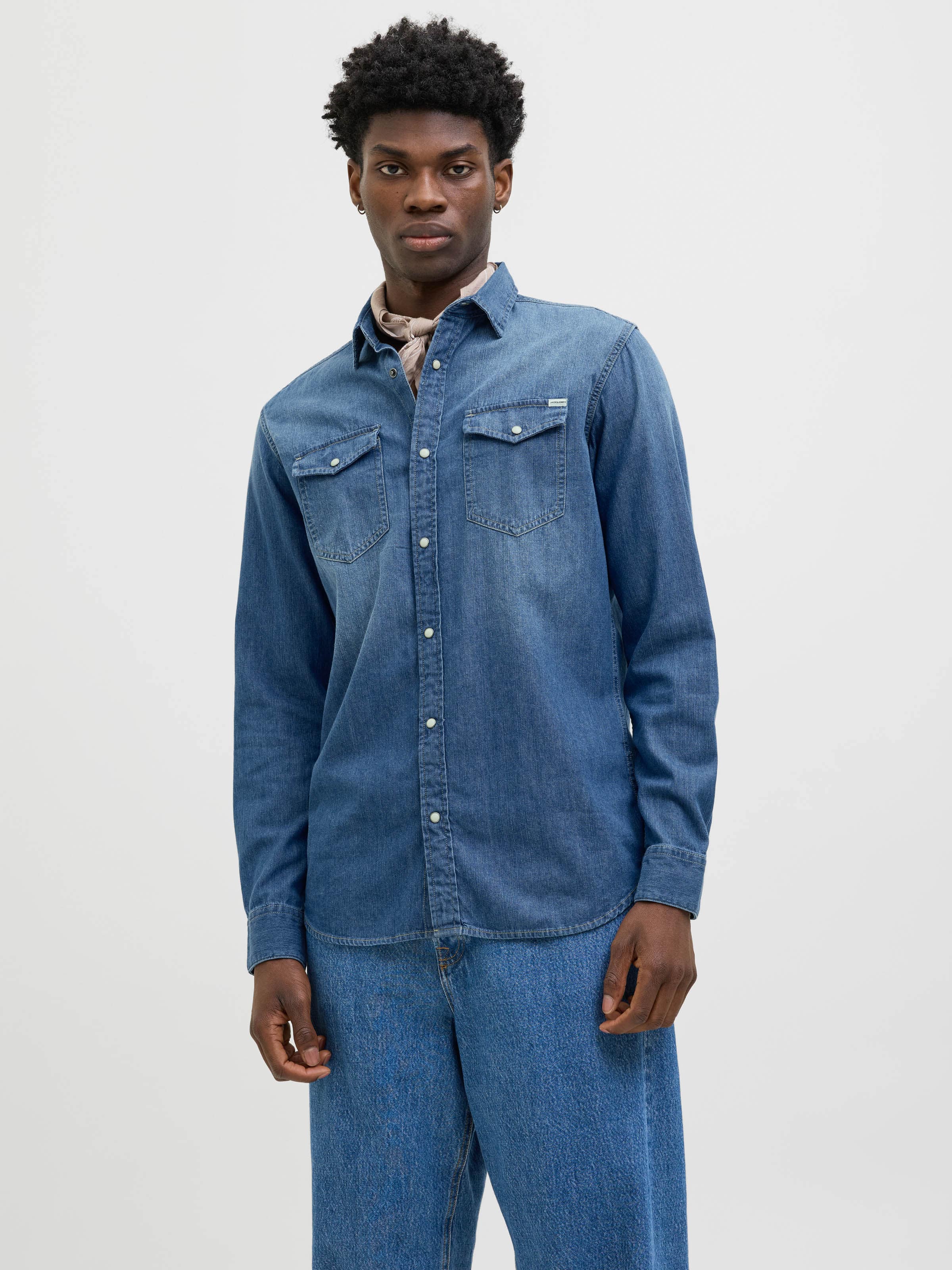 Sheridan Long Sleeve Shirt In Mid Blue - Just Jeans Online