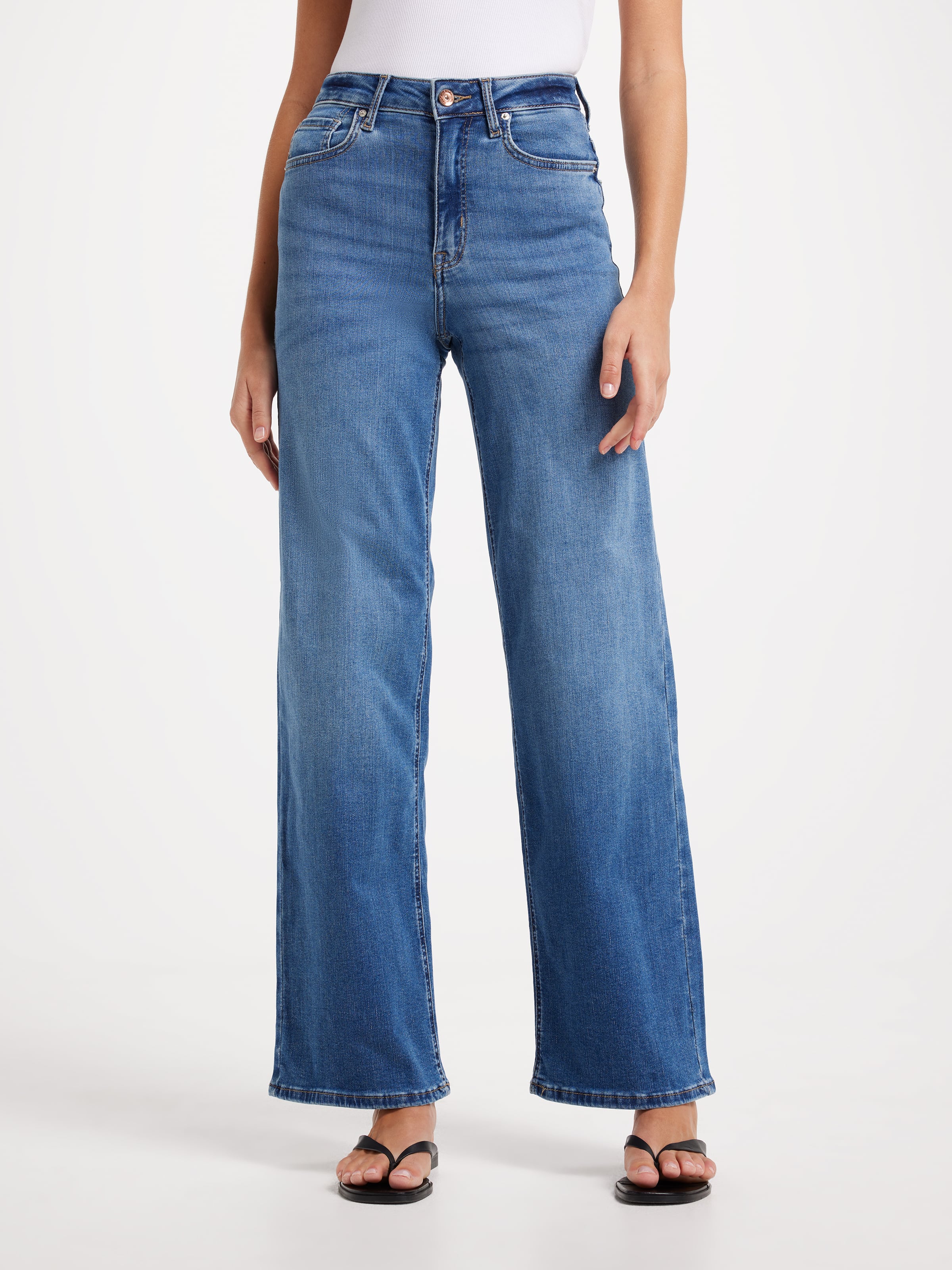 Madison Blush High Wide Jean In Medium Blue - Just Jeans Online