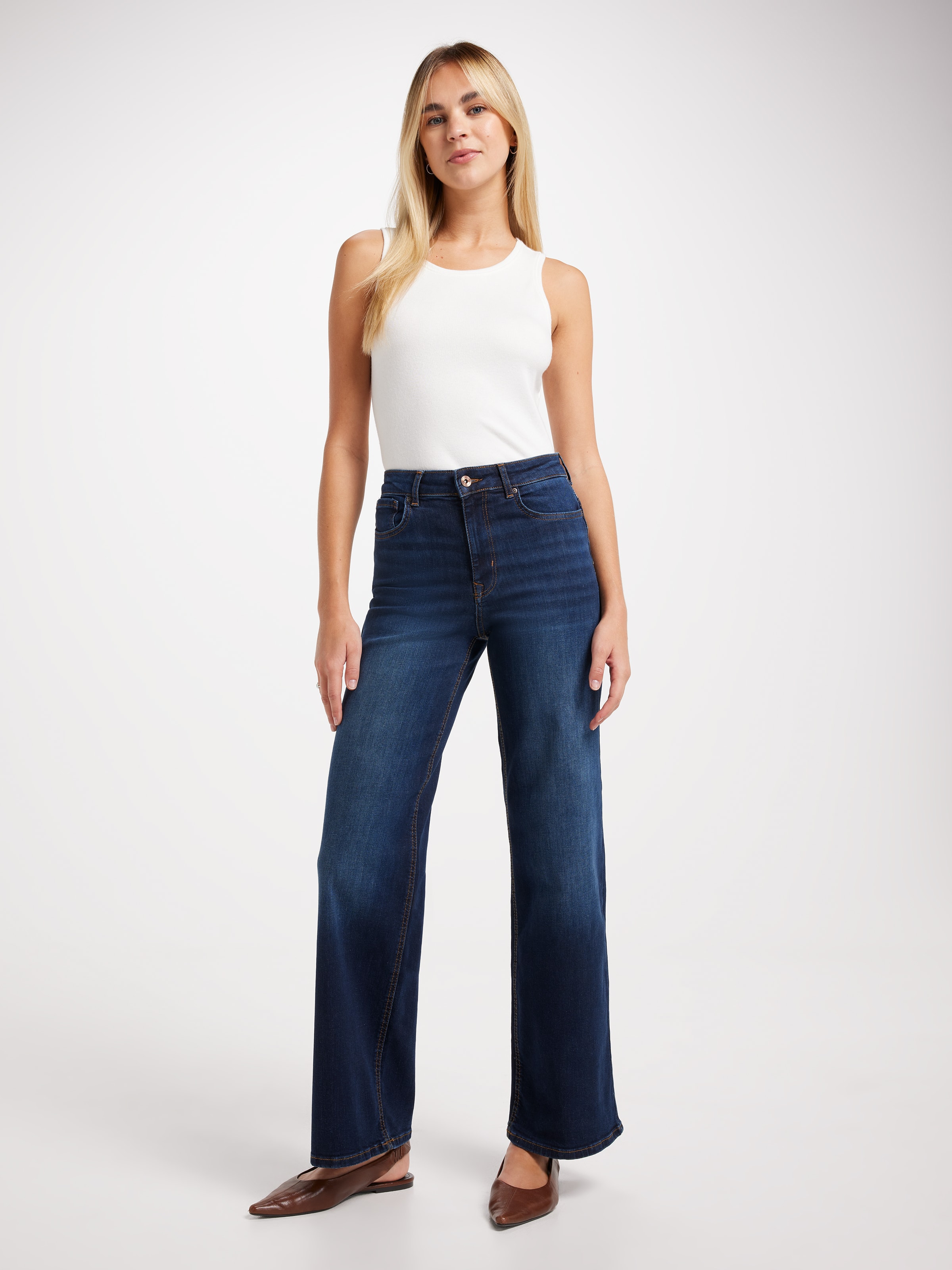 Madison Blush High Wide Jean In Dark Blue - Just Jeans Online
