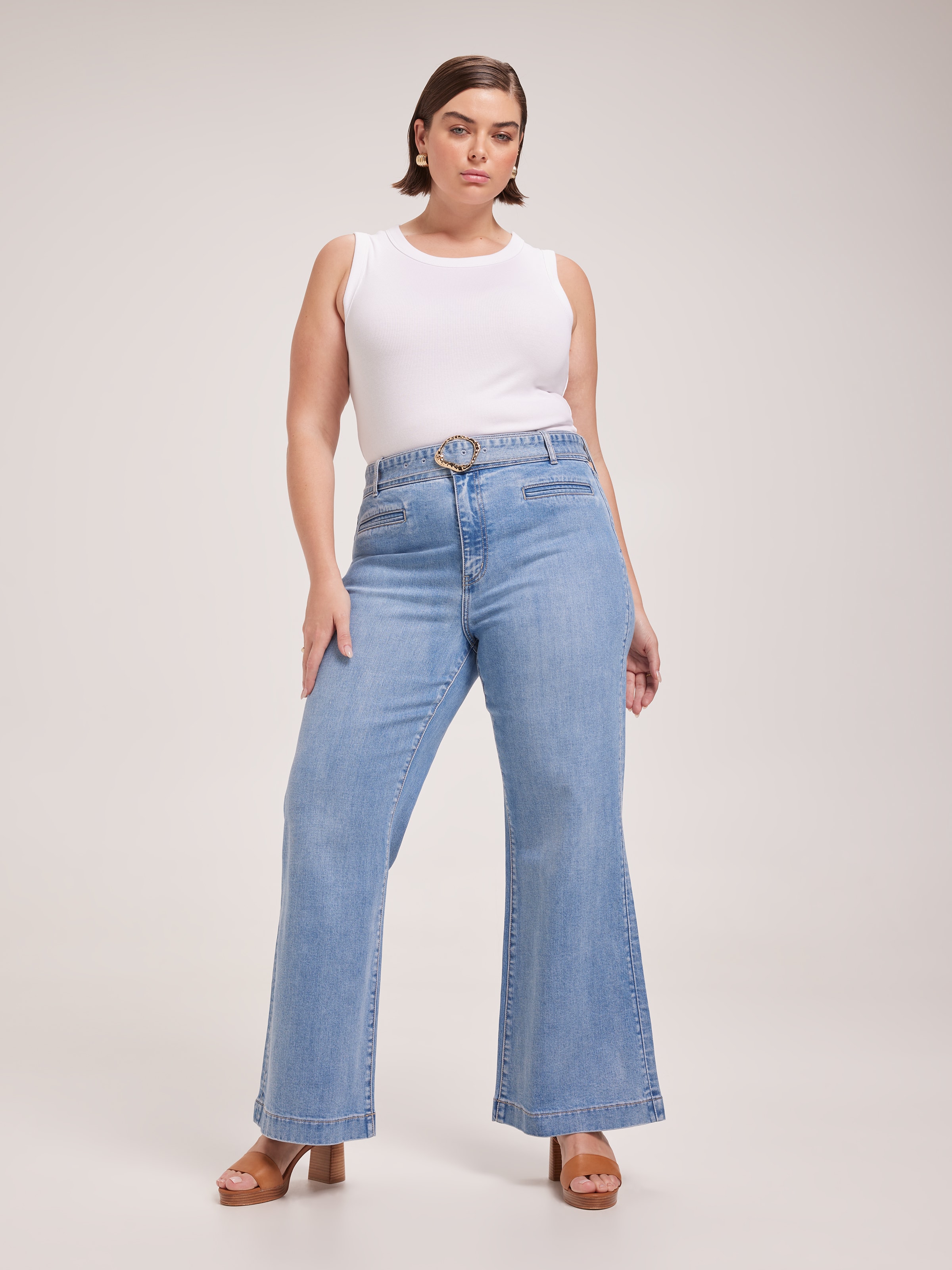 Curve Super Belted High Rise Slim Wide Jean Venice Blue - Just Jeans Online