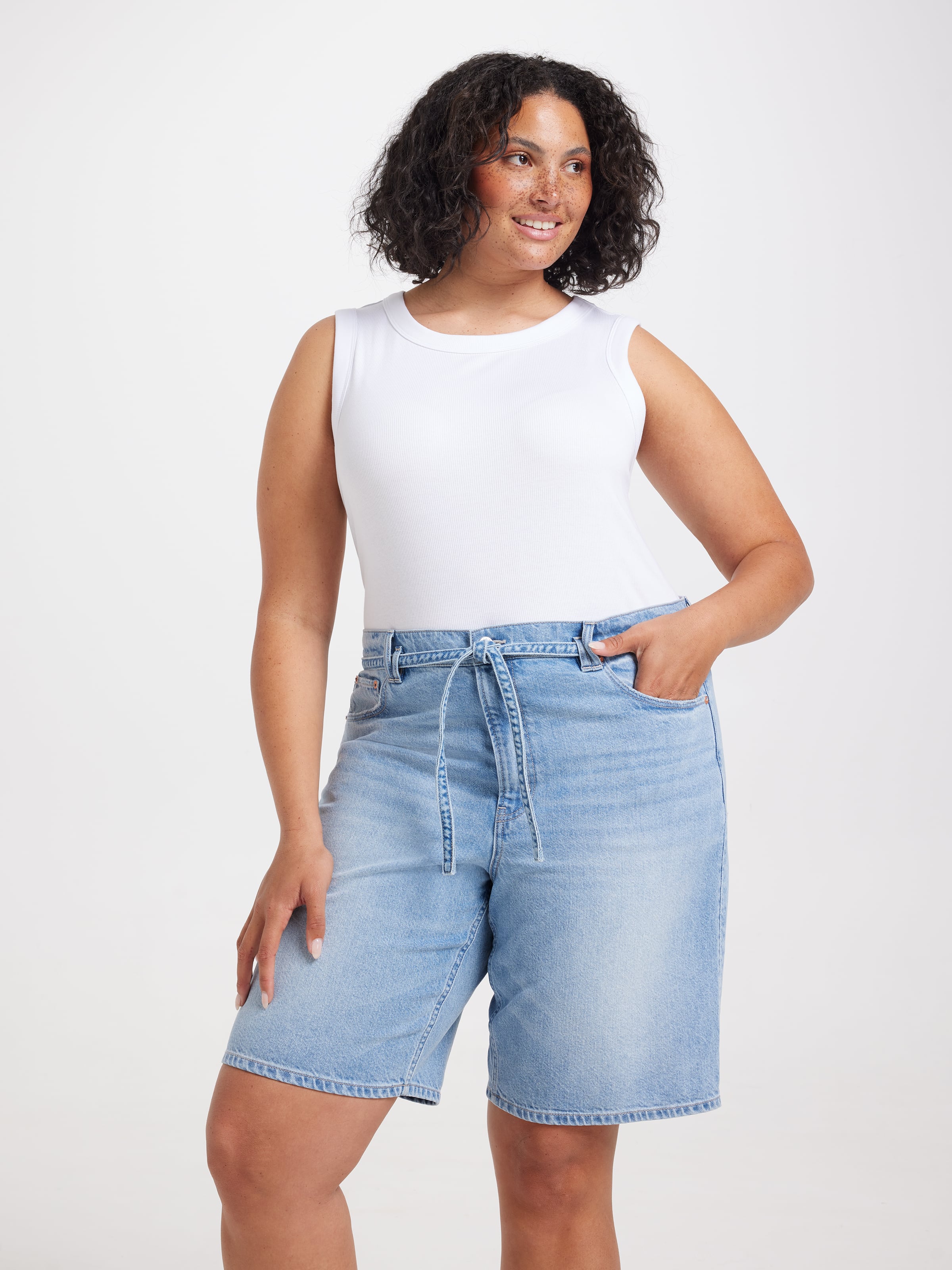 Curve Originals Mid Rise Belted Bermuda Short Light Vintage - Just ...