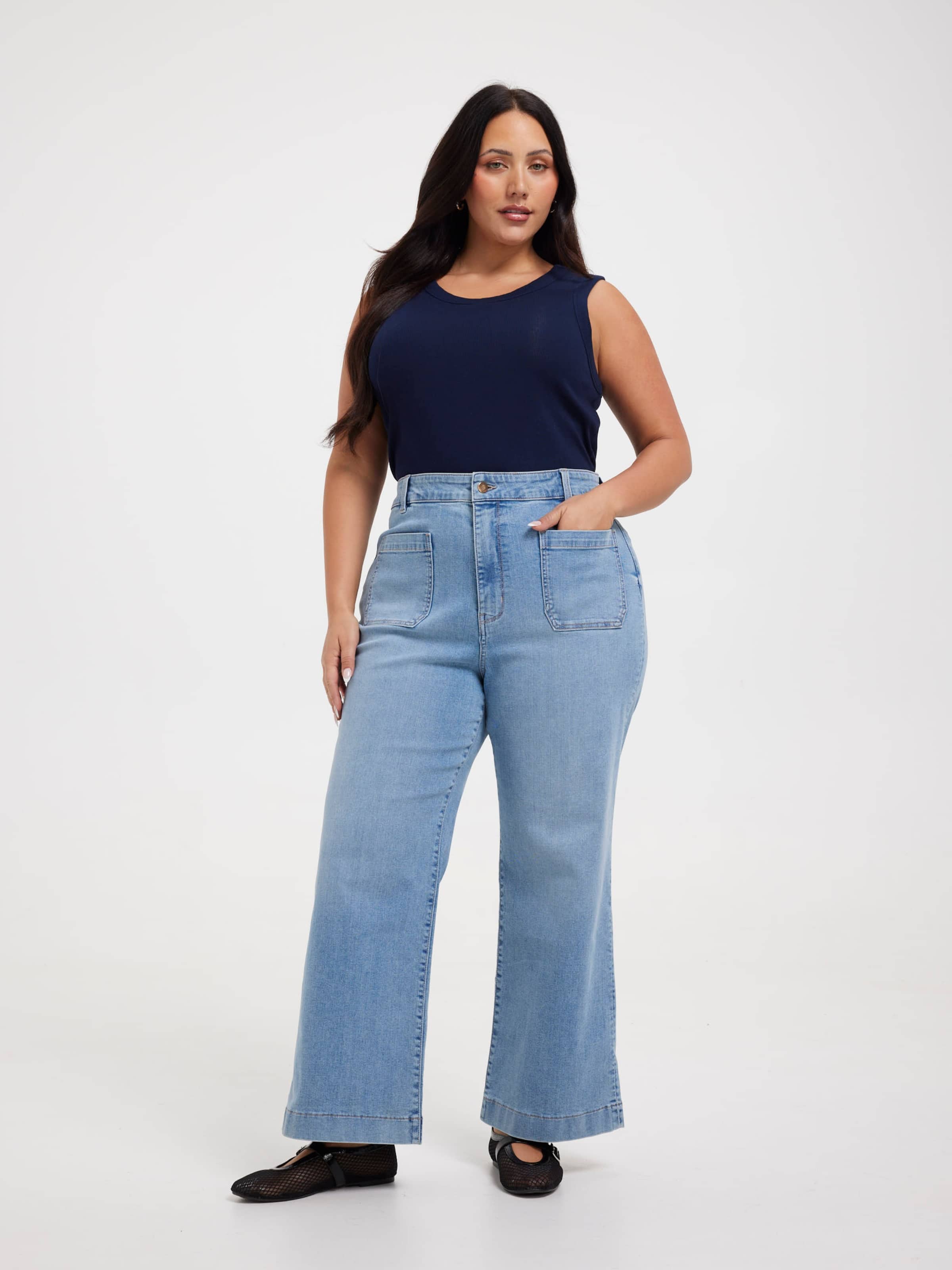 Curve Reformed Sky High Slim Wide Ankle Jean Bayside Blue - Just Jeans Online