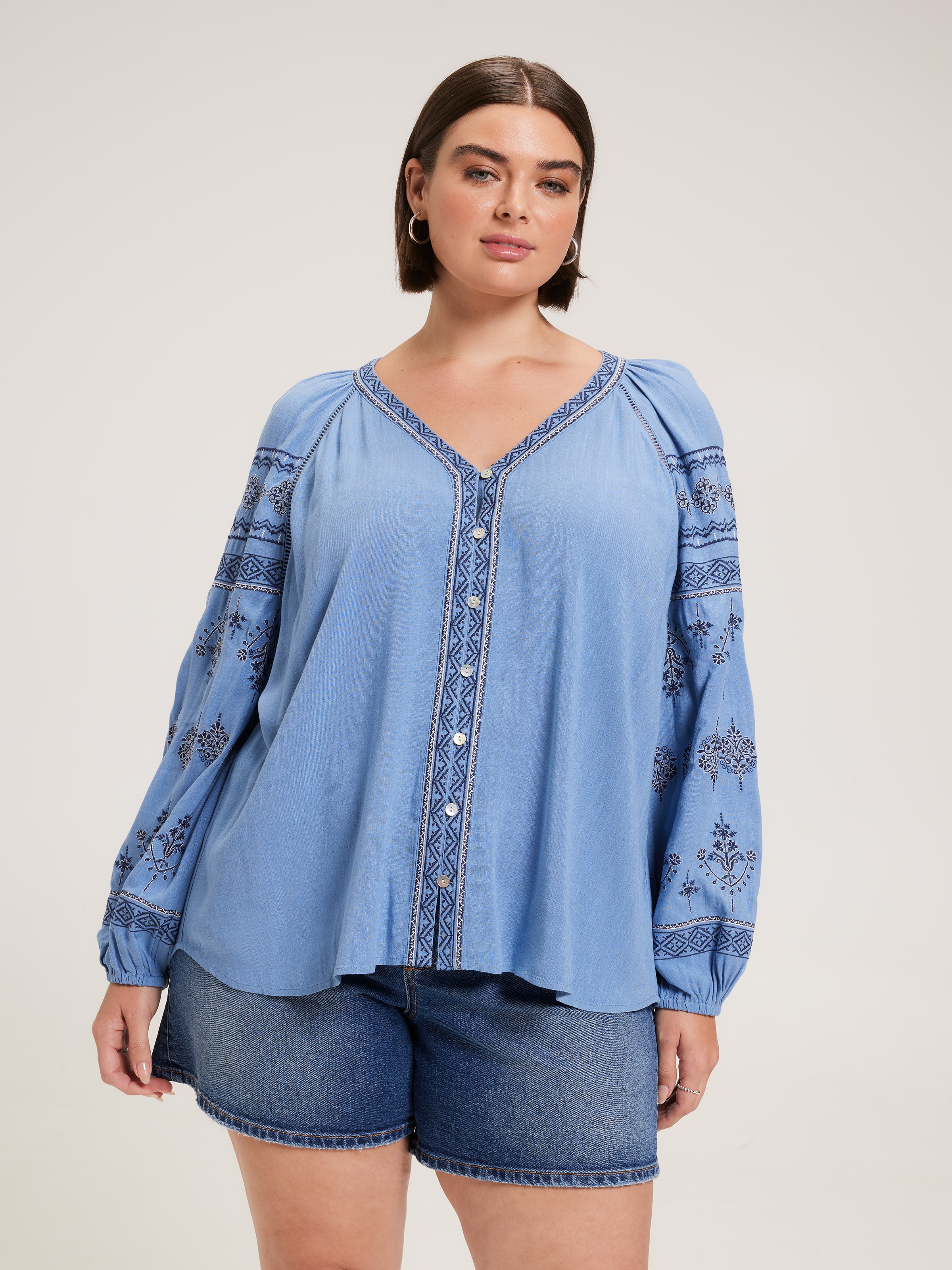 Curve Rhea V Neck Blouse - Just Jeans Online