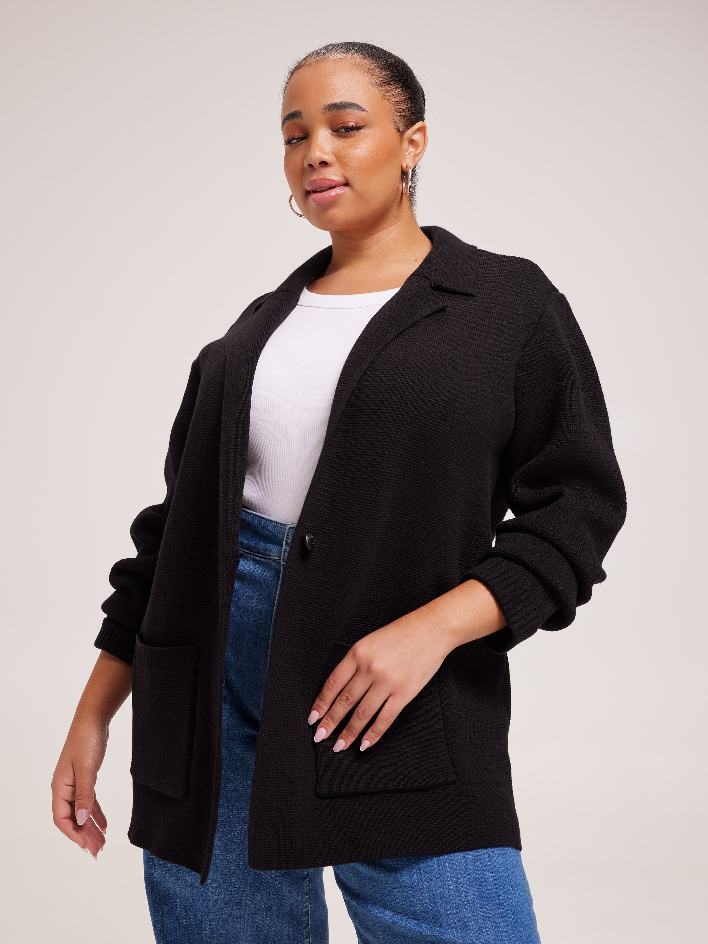 Curve Ruby Textured Knit Blazer Black - Just Jeans Online