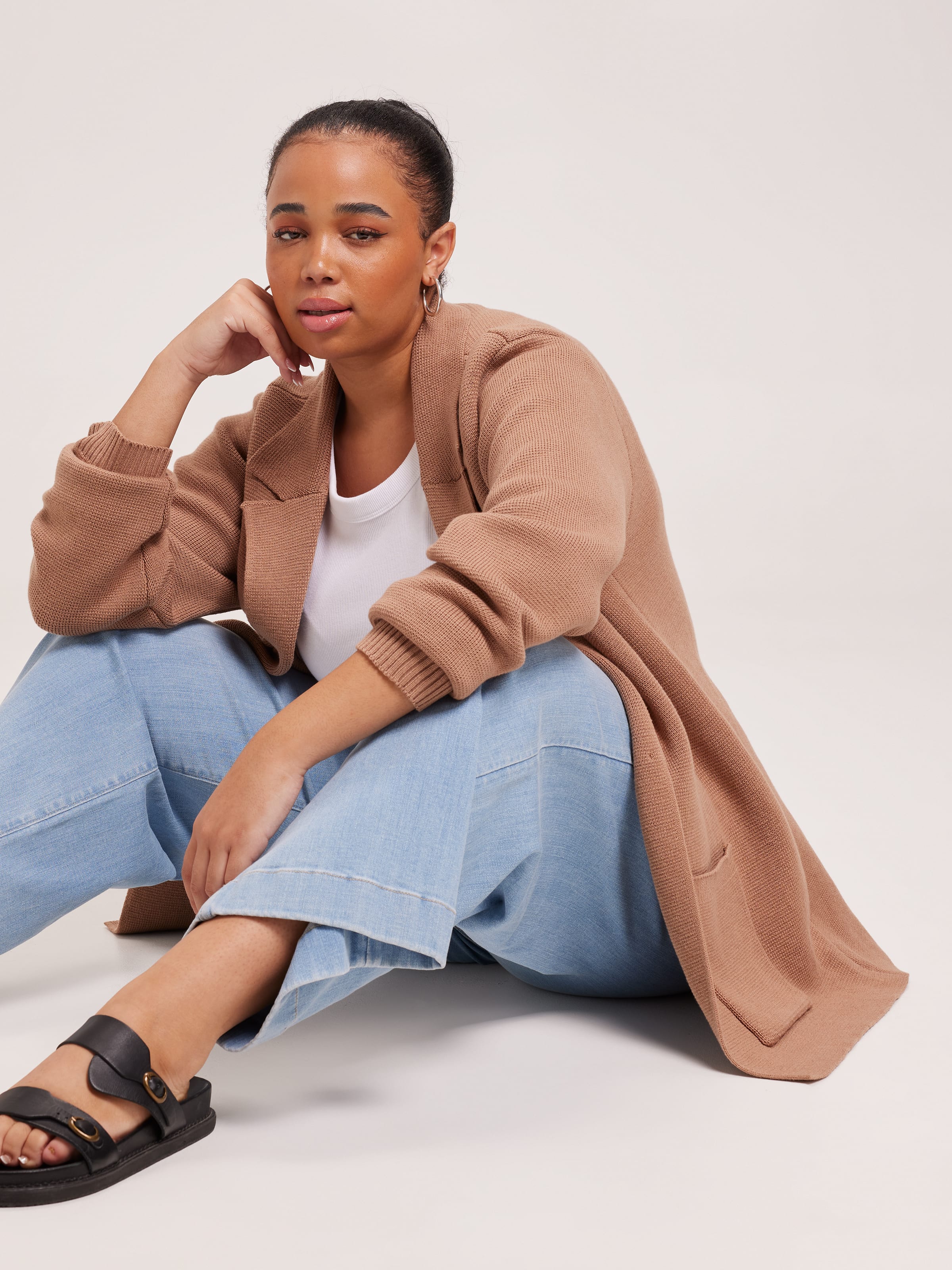 Curve Ruby Textured Knit Blazer Taupe - Just Jeans Online