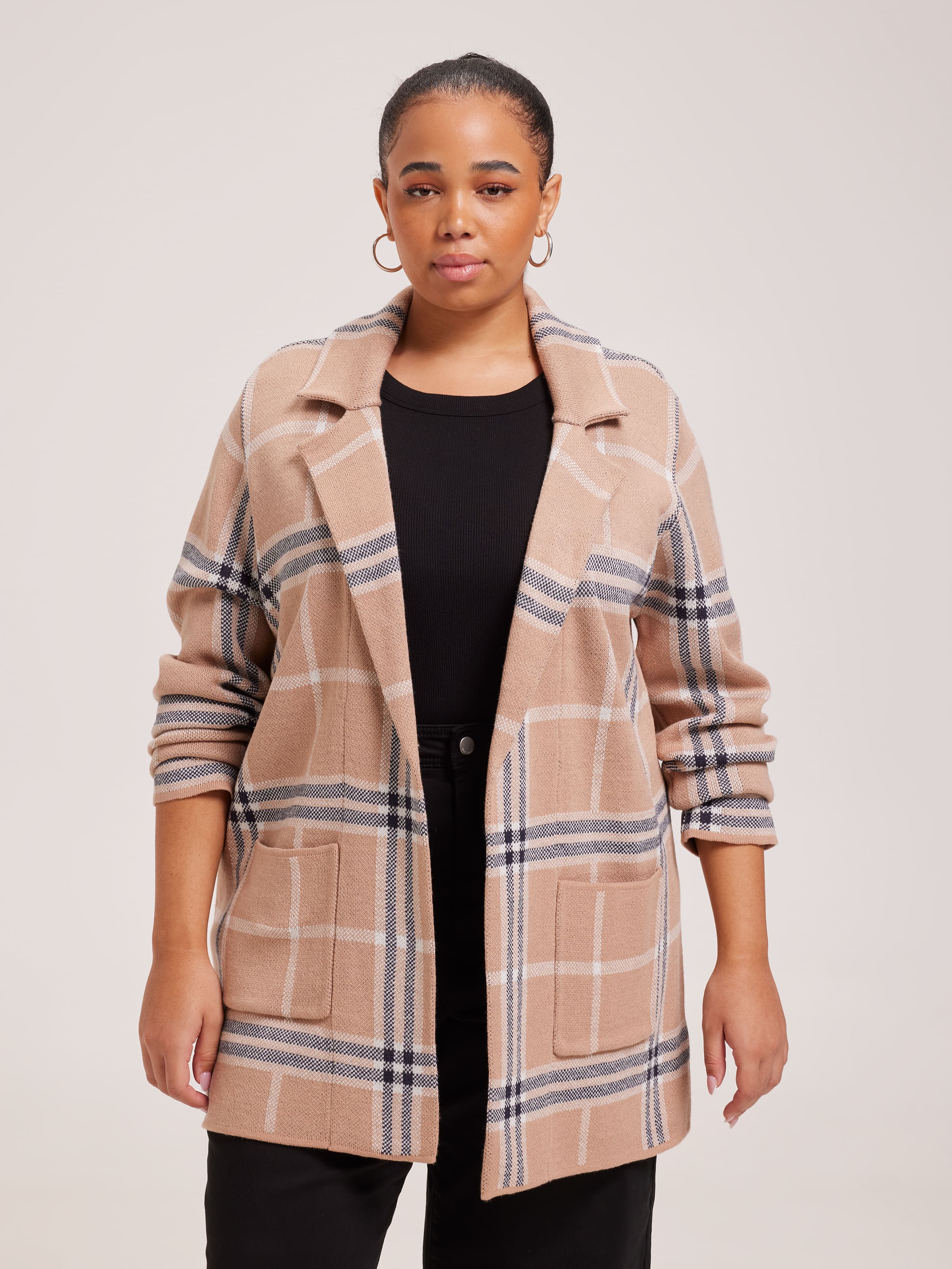 Curve Ruby Textured Knit Blazer Neutral Check - Just Jeans Online