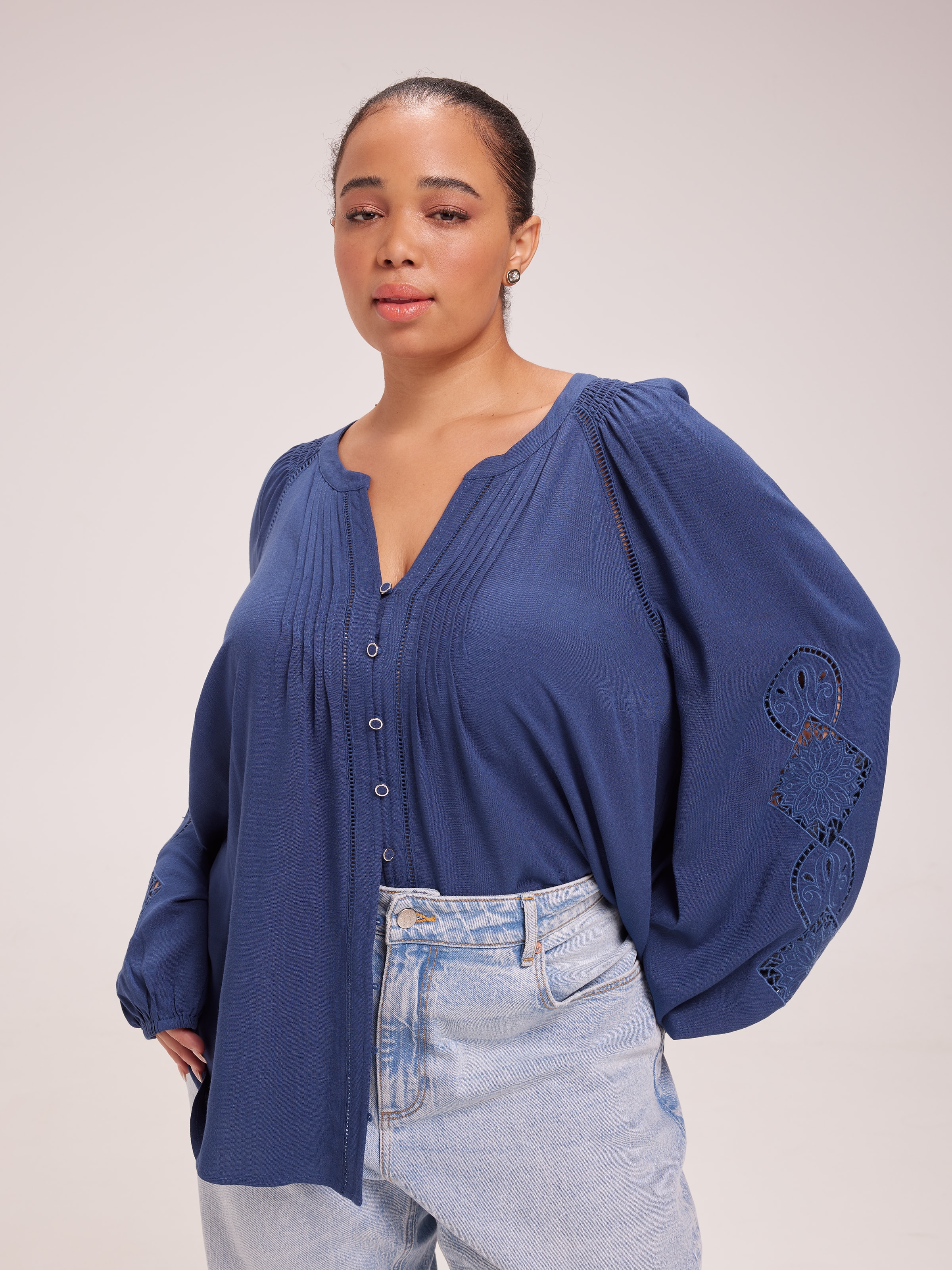 Curve Lisa Embroidery Pintuck Blouse - Just Jeans Online