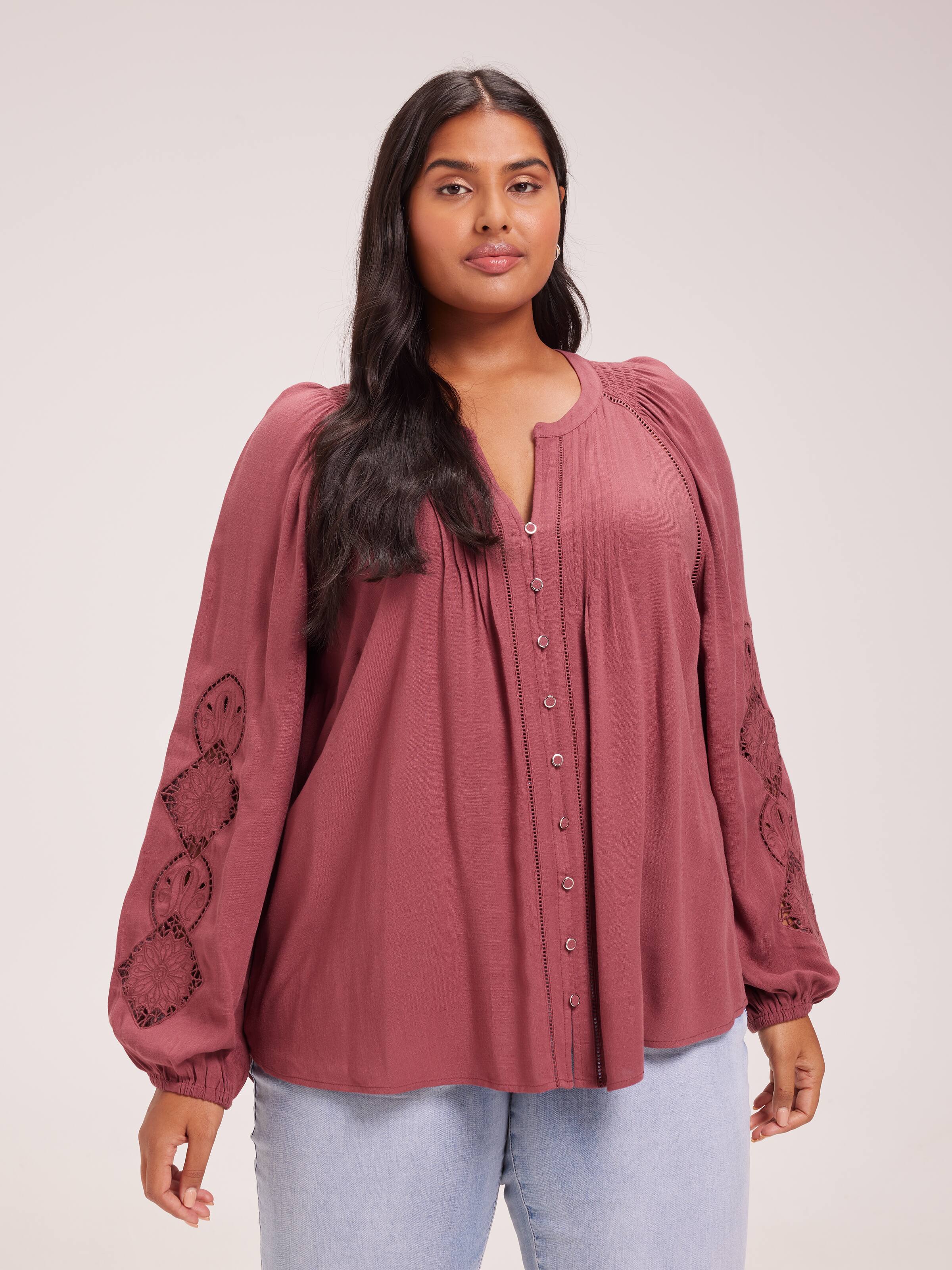 Curve Lisa Embroidery Pintuck Blouse Terracotta Embroidery - Just Jeans ...