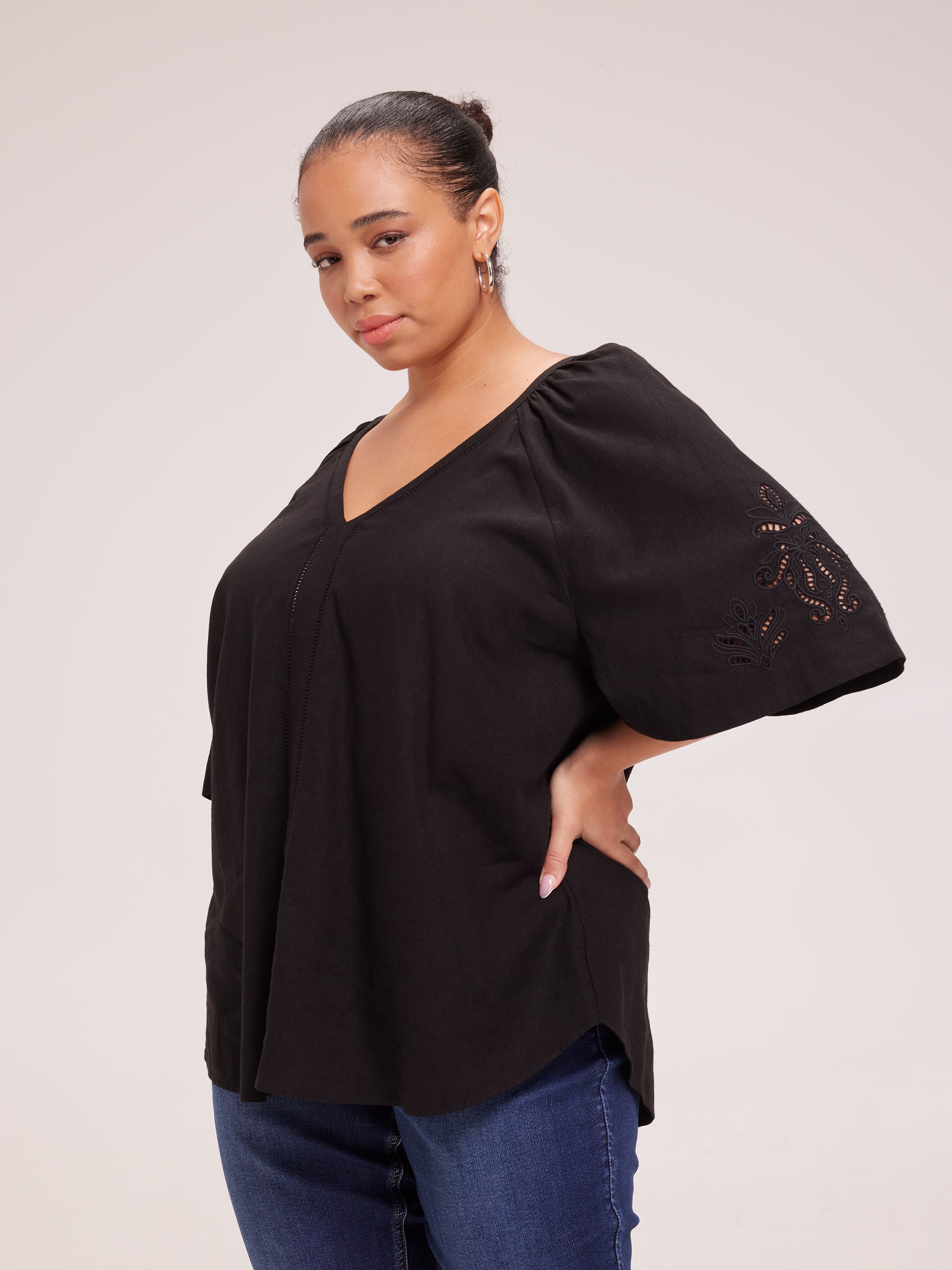 Curve Millie Embroidered Linen Top - Just Jeans Online