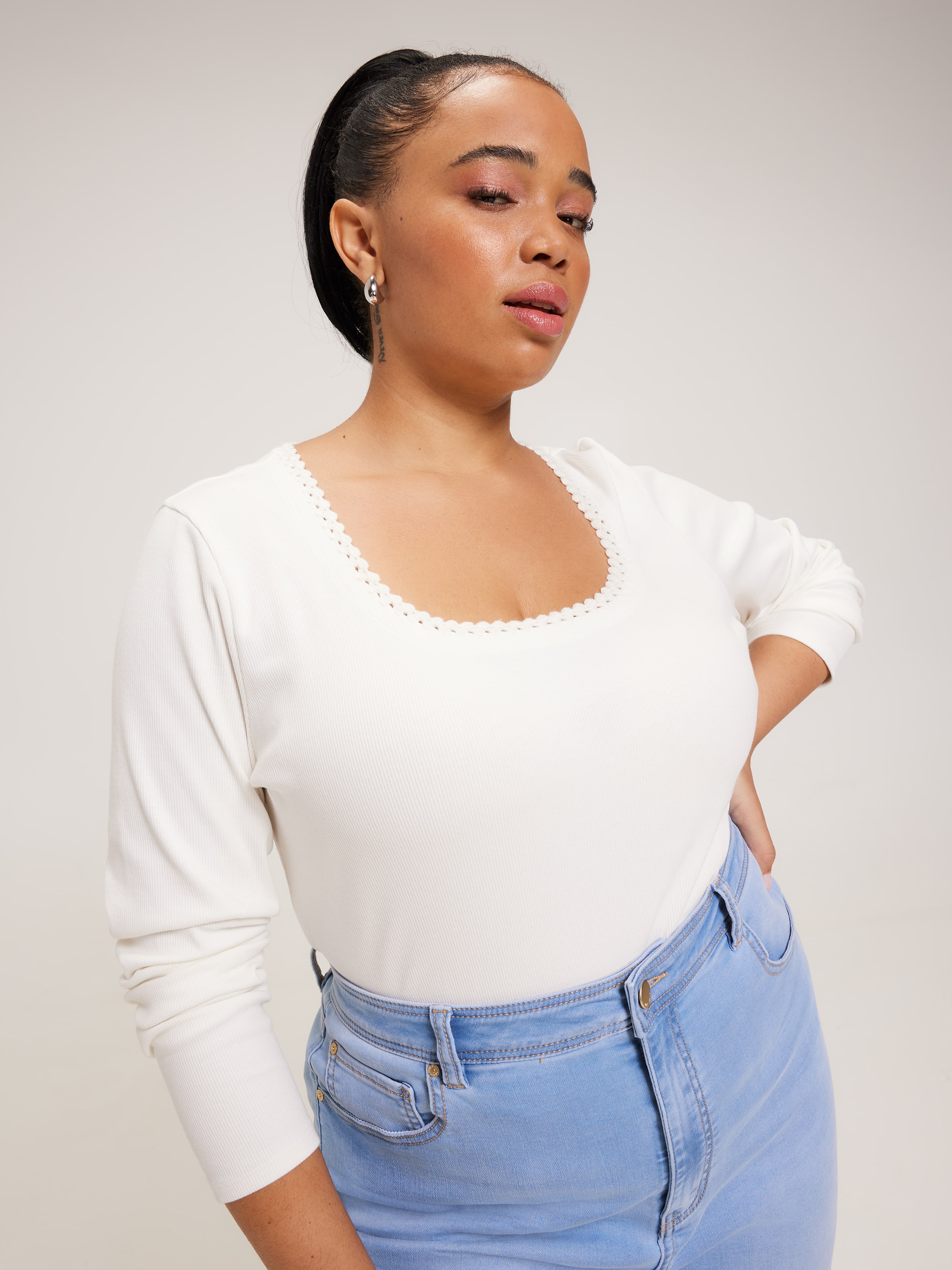 Curve Phoebe Long Sleeve Scoop Top - Just Jeans Online