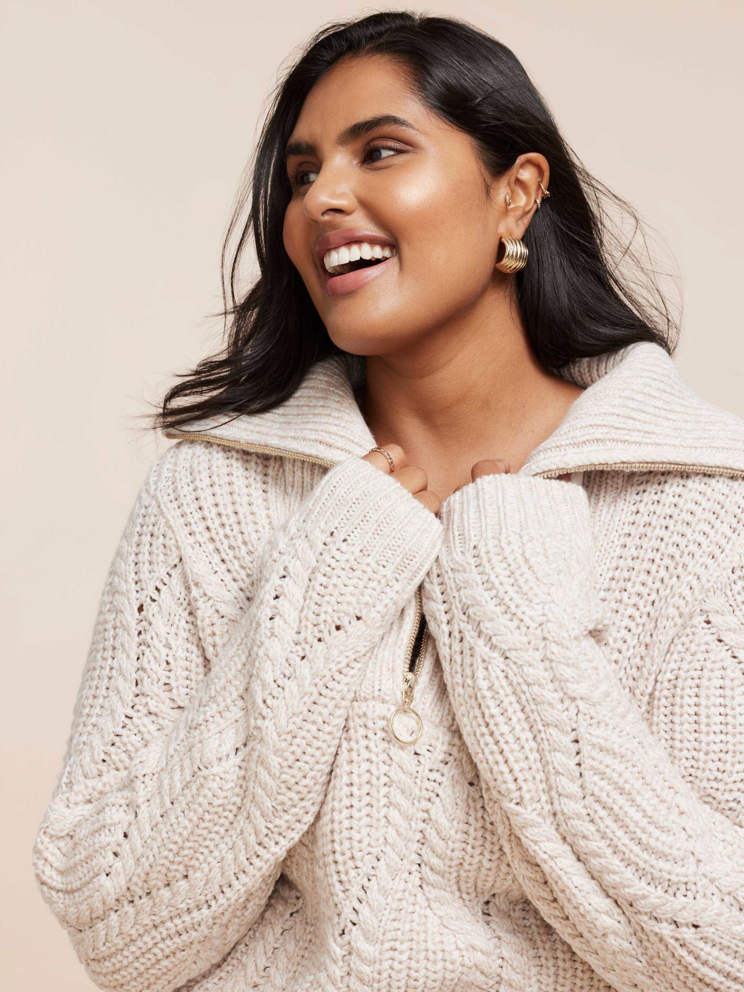 Curve Maria Cable Zip Neck Pullover - Just Jeans Online