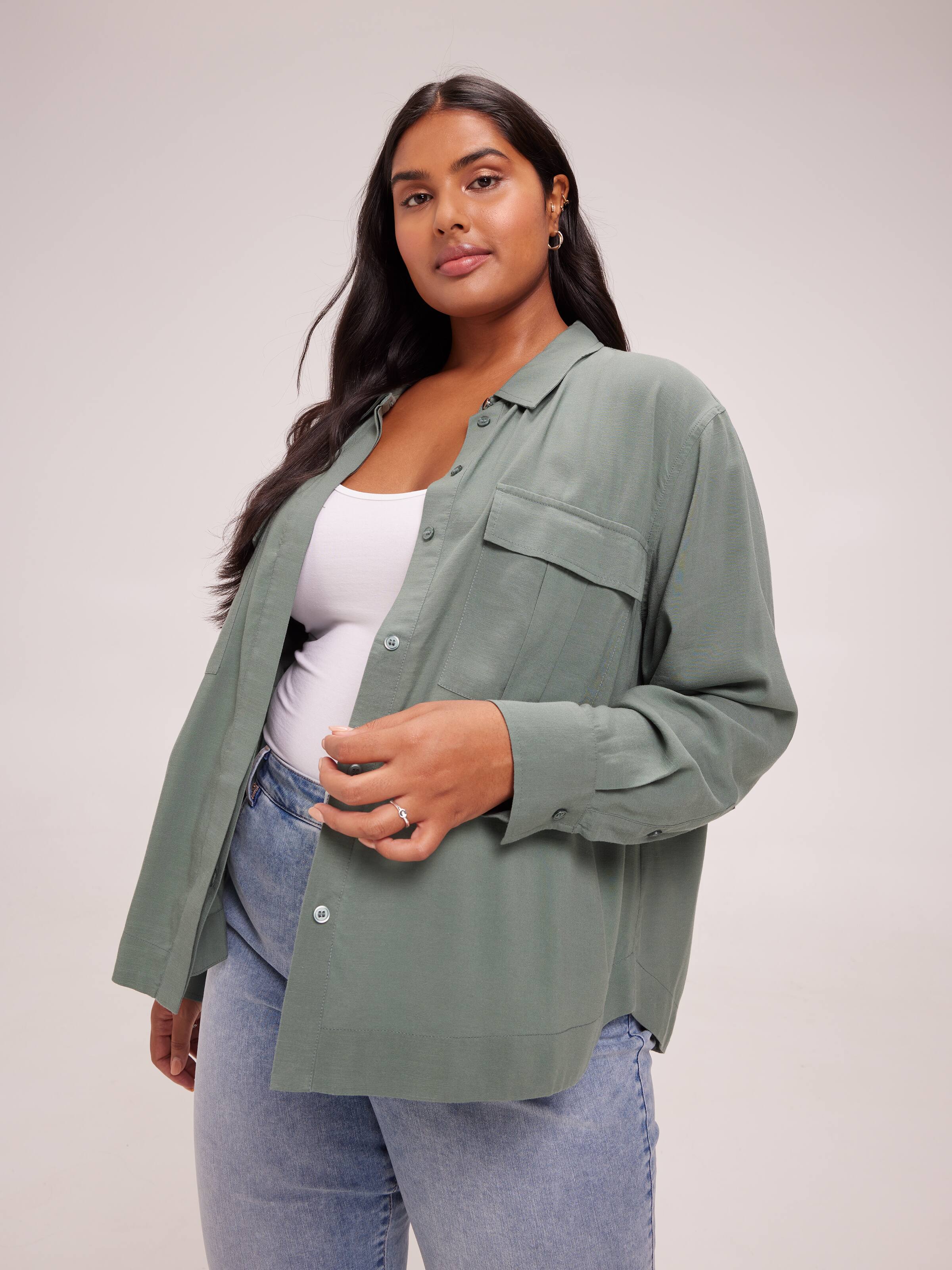 Curve Sarita Boxy Utility Shirt Mid Khaki - Just Jeans Online