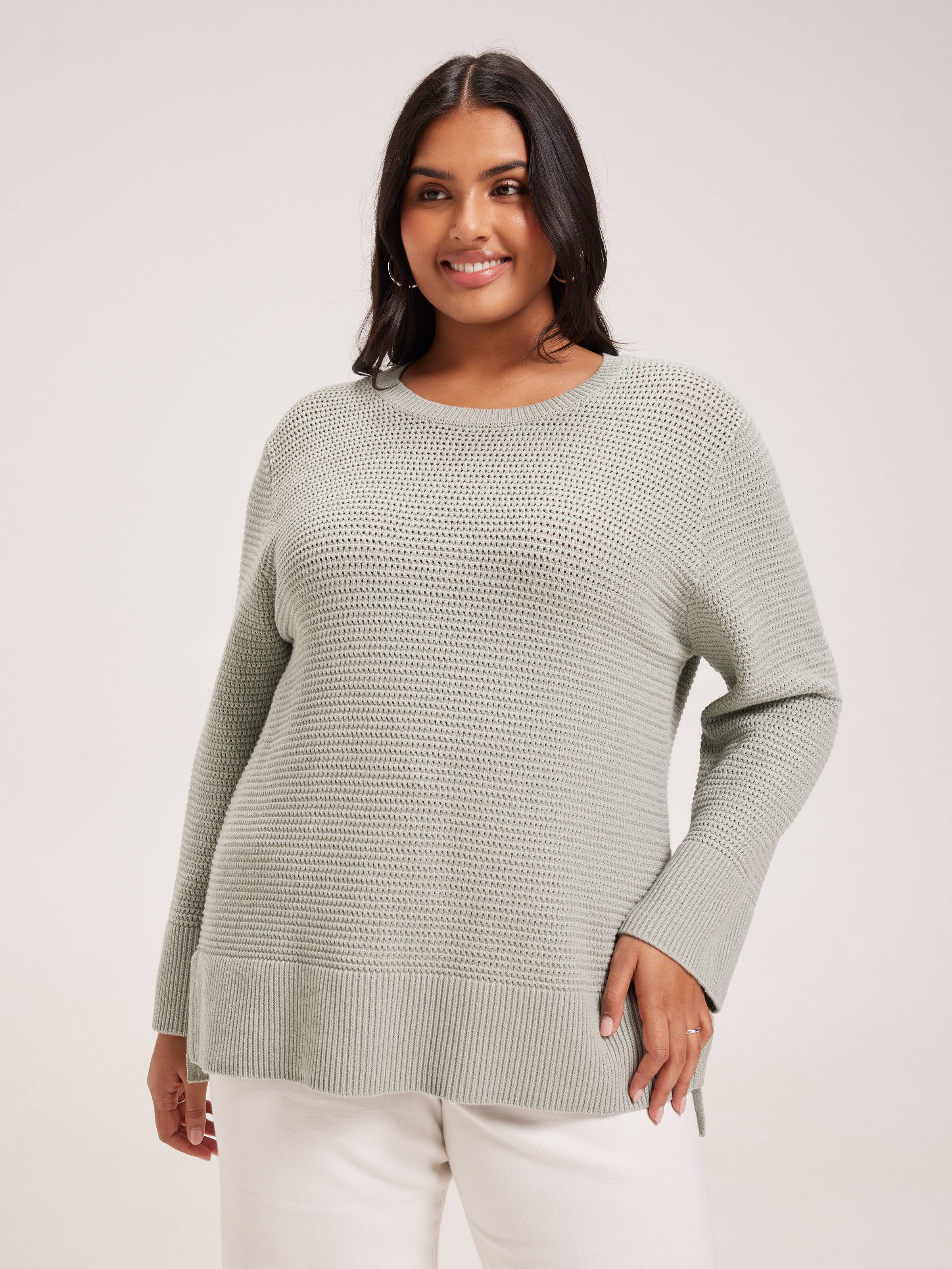Curve Robyn Textured Crew Pullover - Just Jeans Online