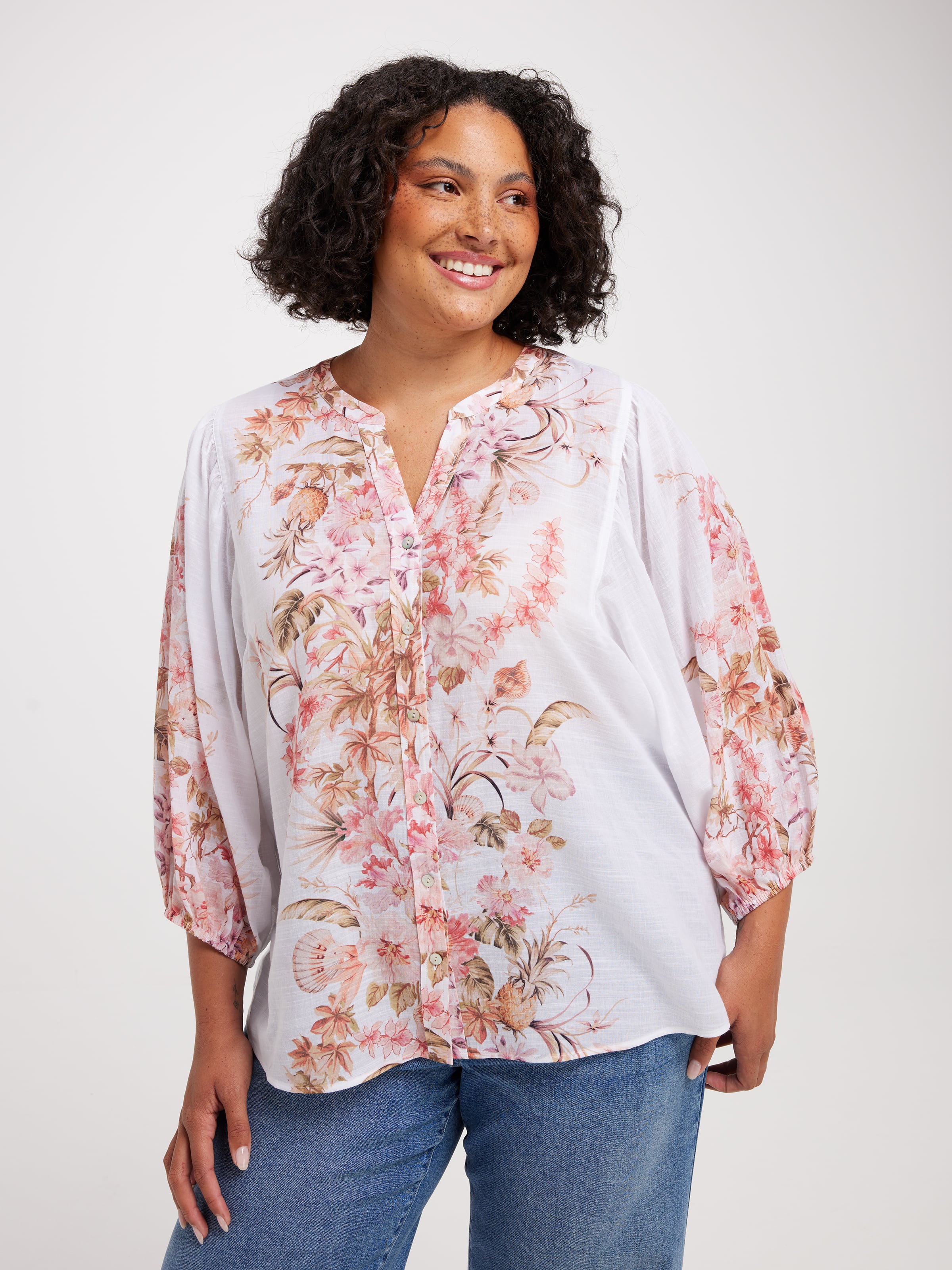 Curve Halley 3/4 Sleeve Blouse - Just Jeans Online