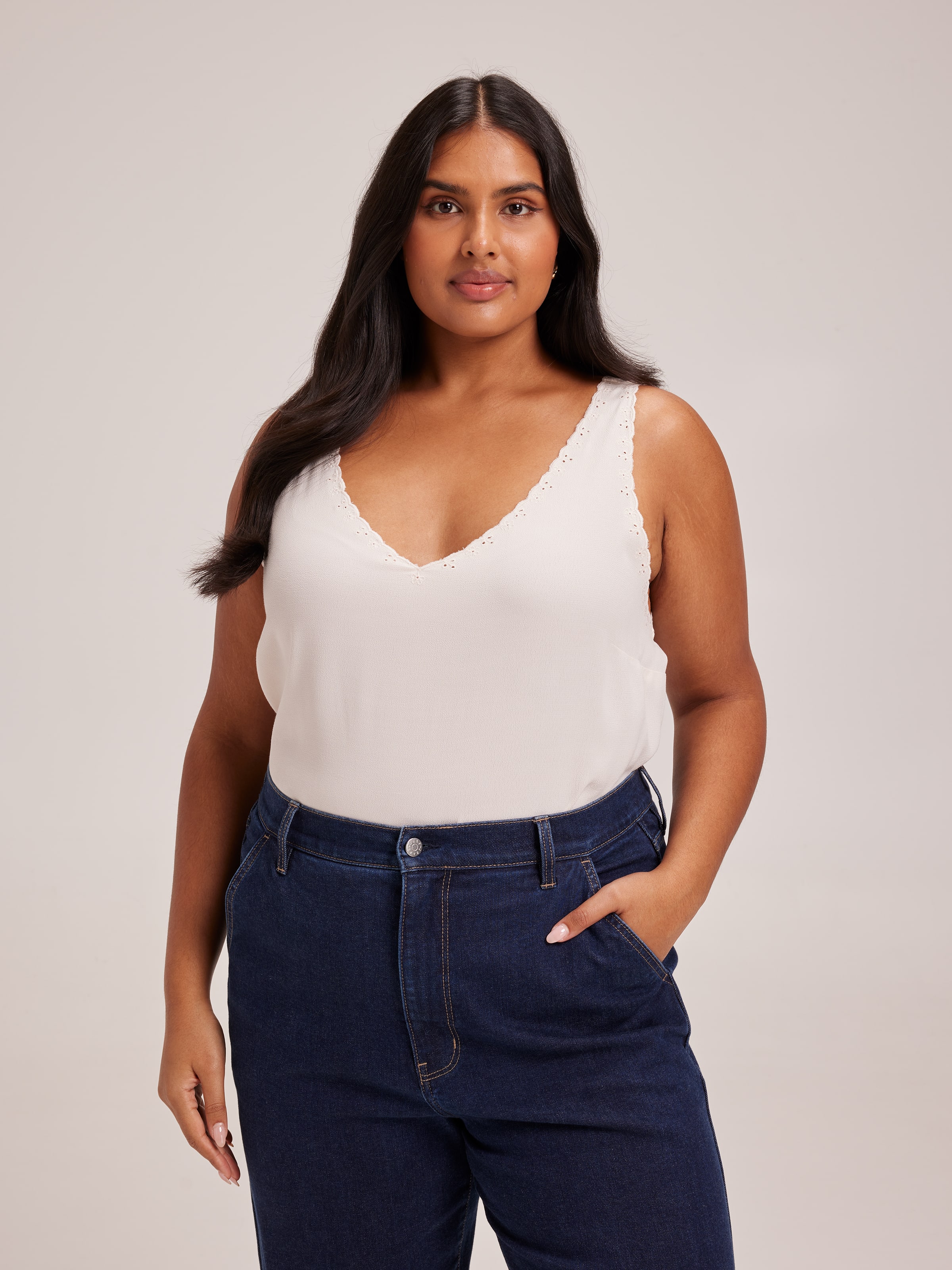 Curve Aurelia Neck Tank Milk - Just Jeans Online