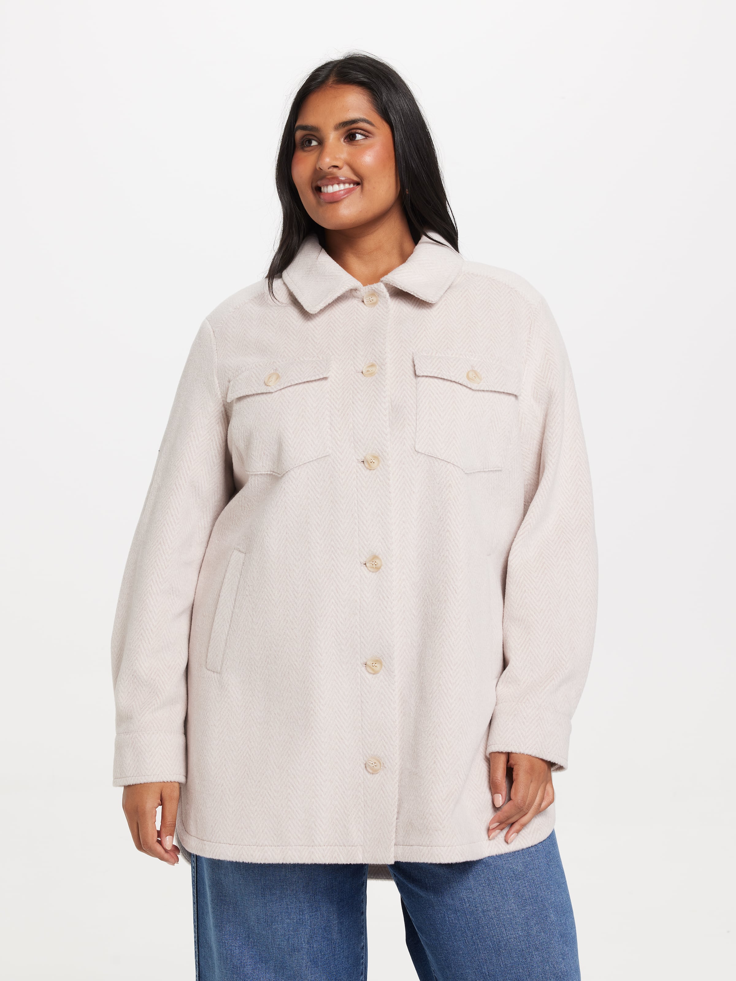 Curve Nicole Herringbone Mid Shacket - Just Jeans Online