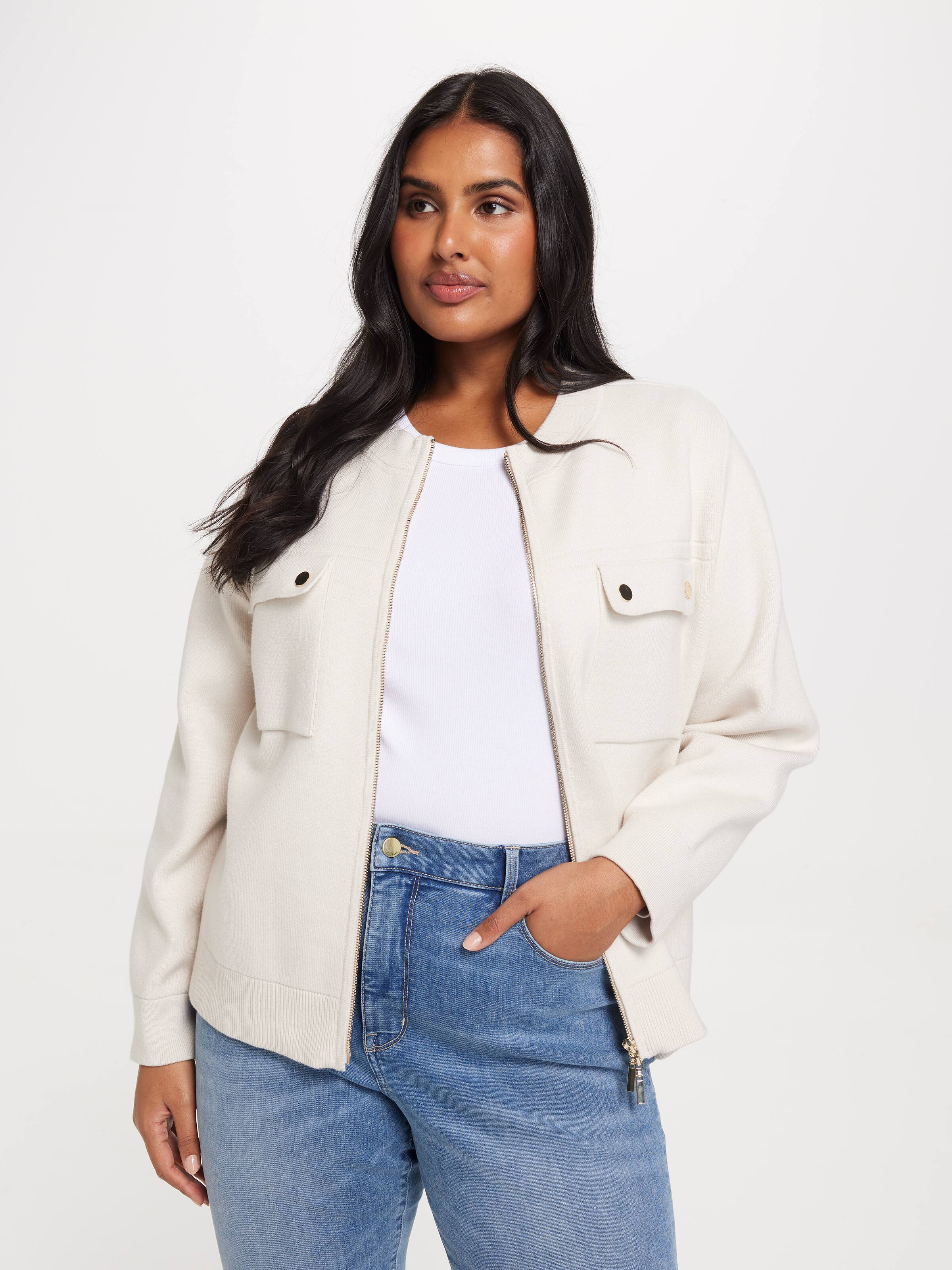Curve Alexis Pocket Detail Knit Bomber - Just Jeans Online