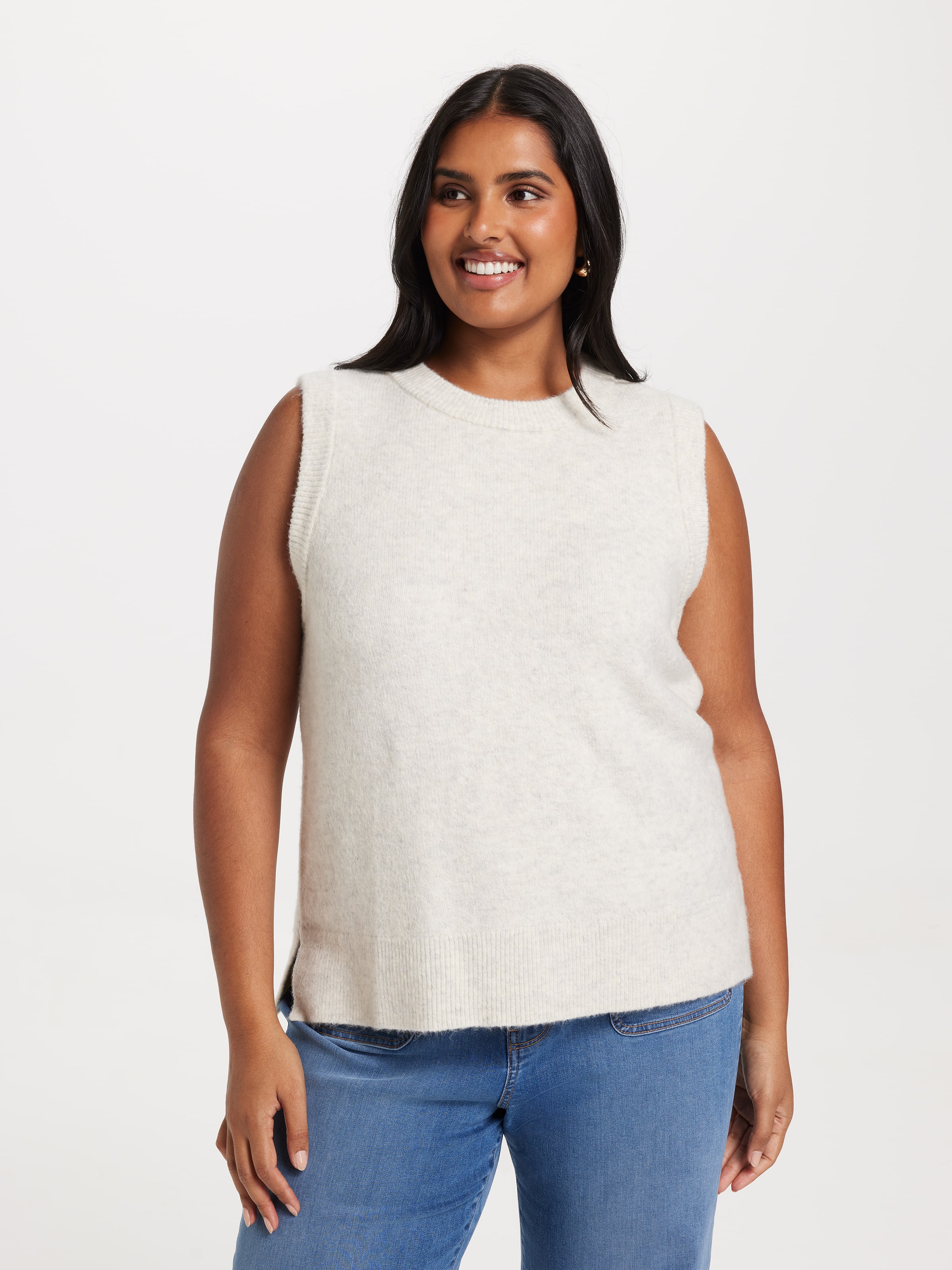 Curve Madelyn Luxe Crew Neck Vest Oyster Marle - Just Jeans Online