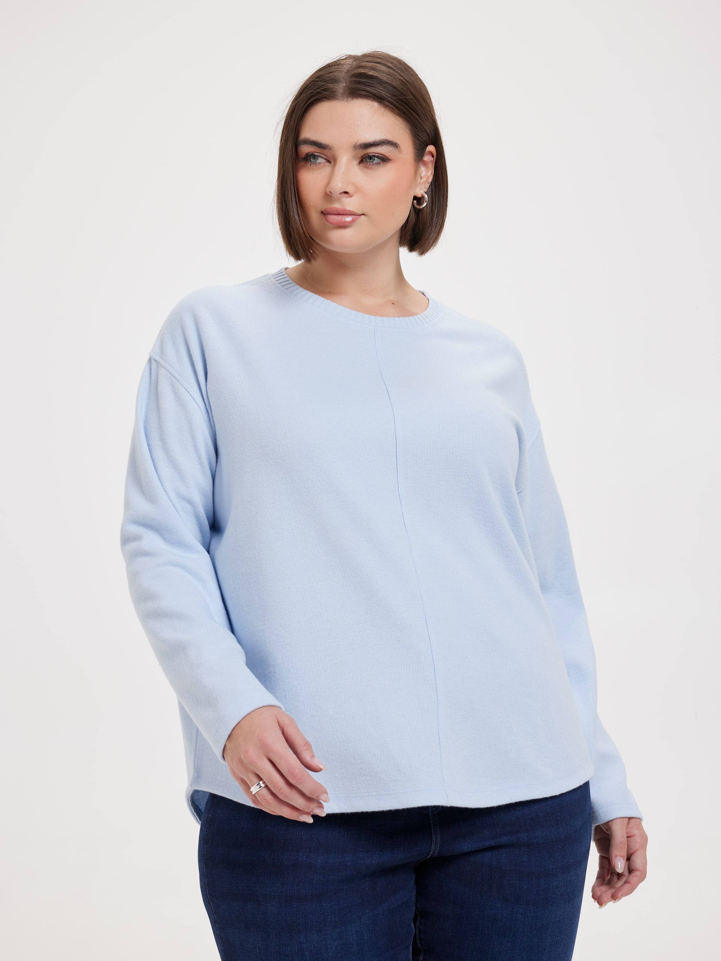Curve Margot Relaxed Long Sleeve Seam Top Pale Blue - Just Jeans Online