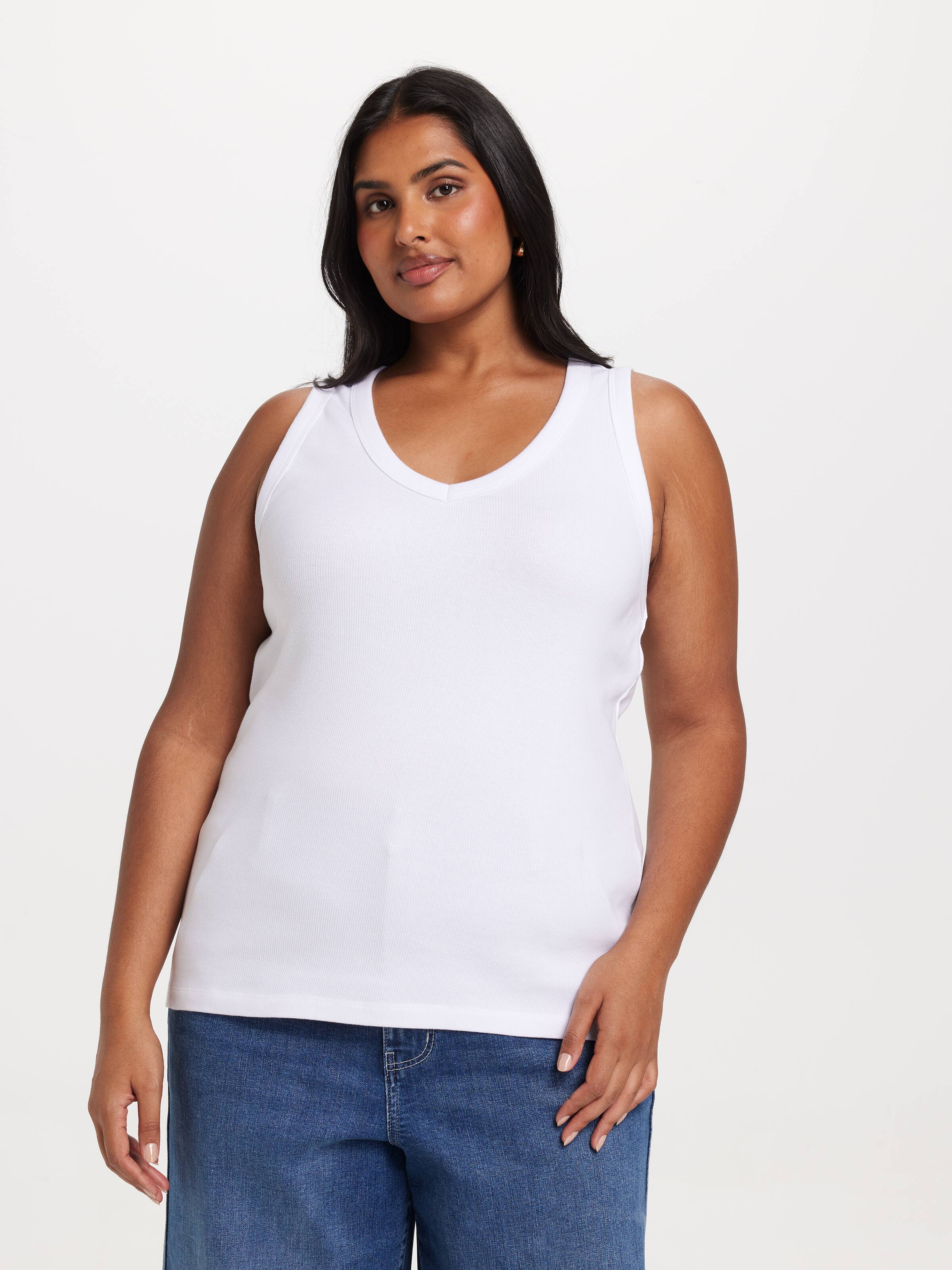 Curve Kaia V Neck Rib Tank - Just Jeans Online