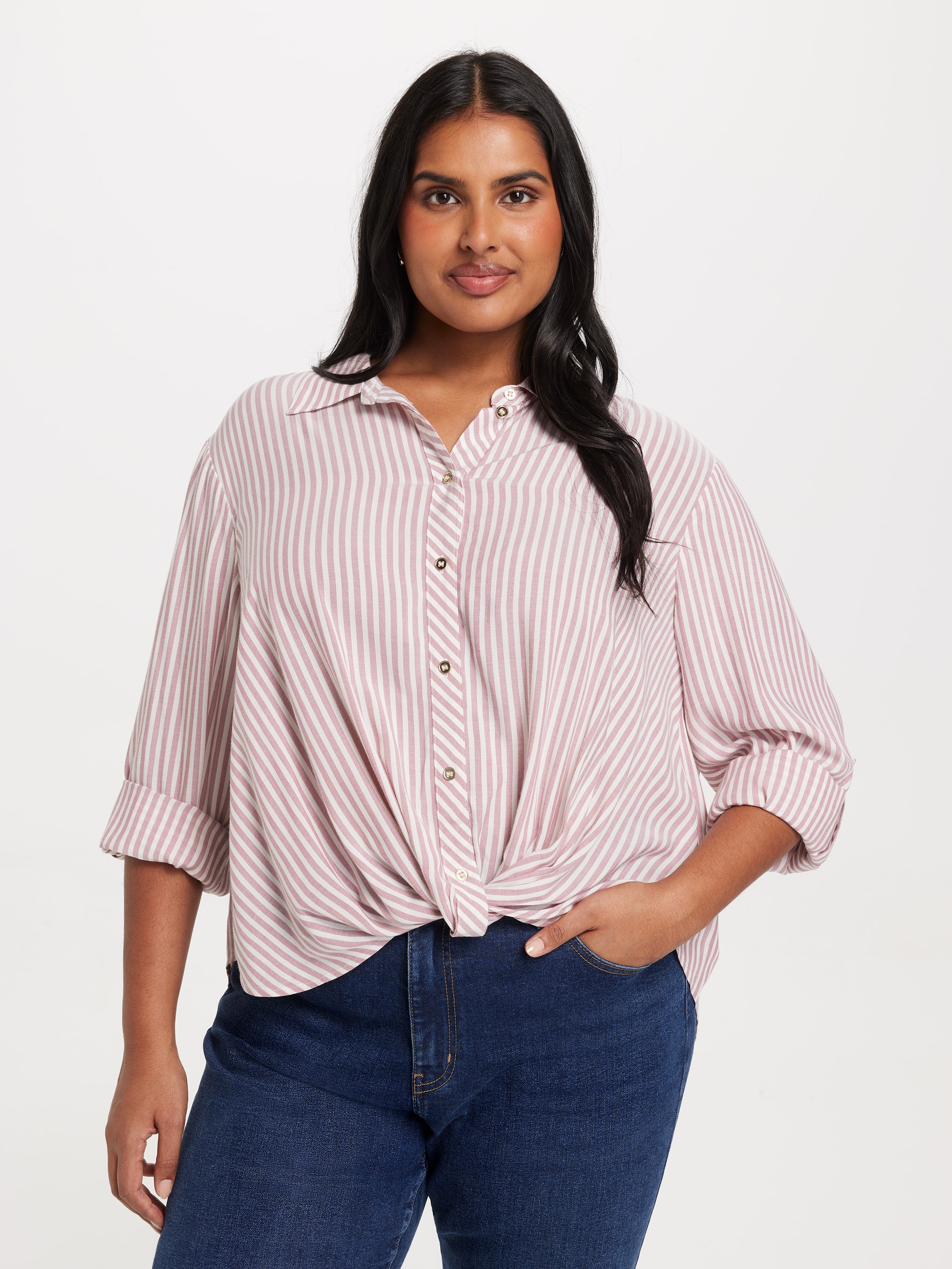 Curve Harper Wrap Shirt Berry Stripe - Just Jeans Online