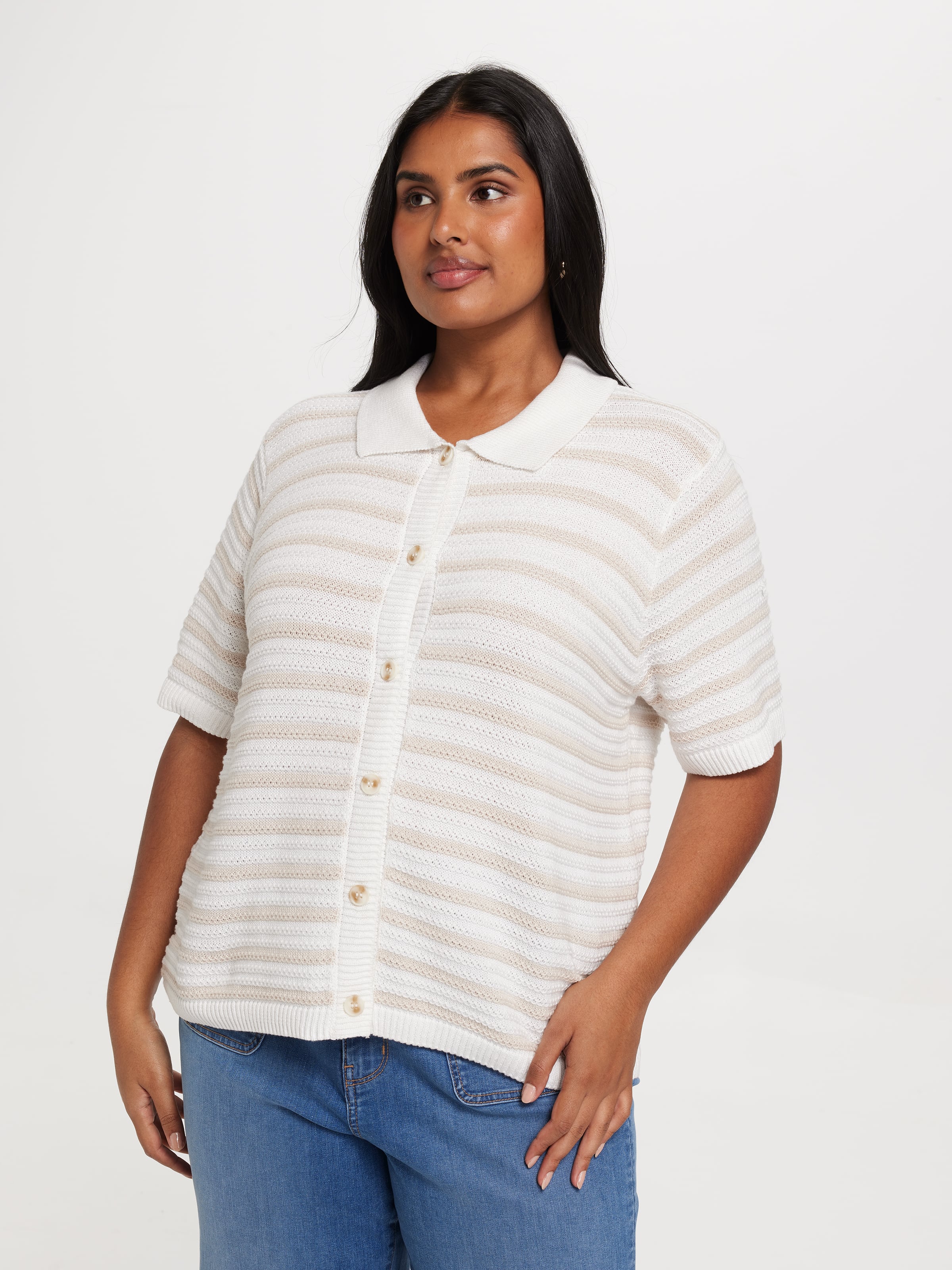 Curve Kaitlyn Crochet Collared Shirt - Just Jeans Online