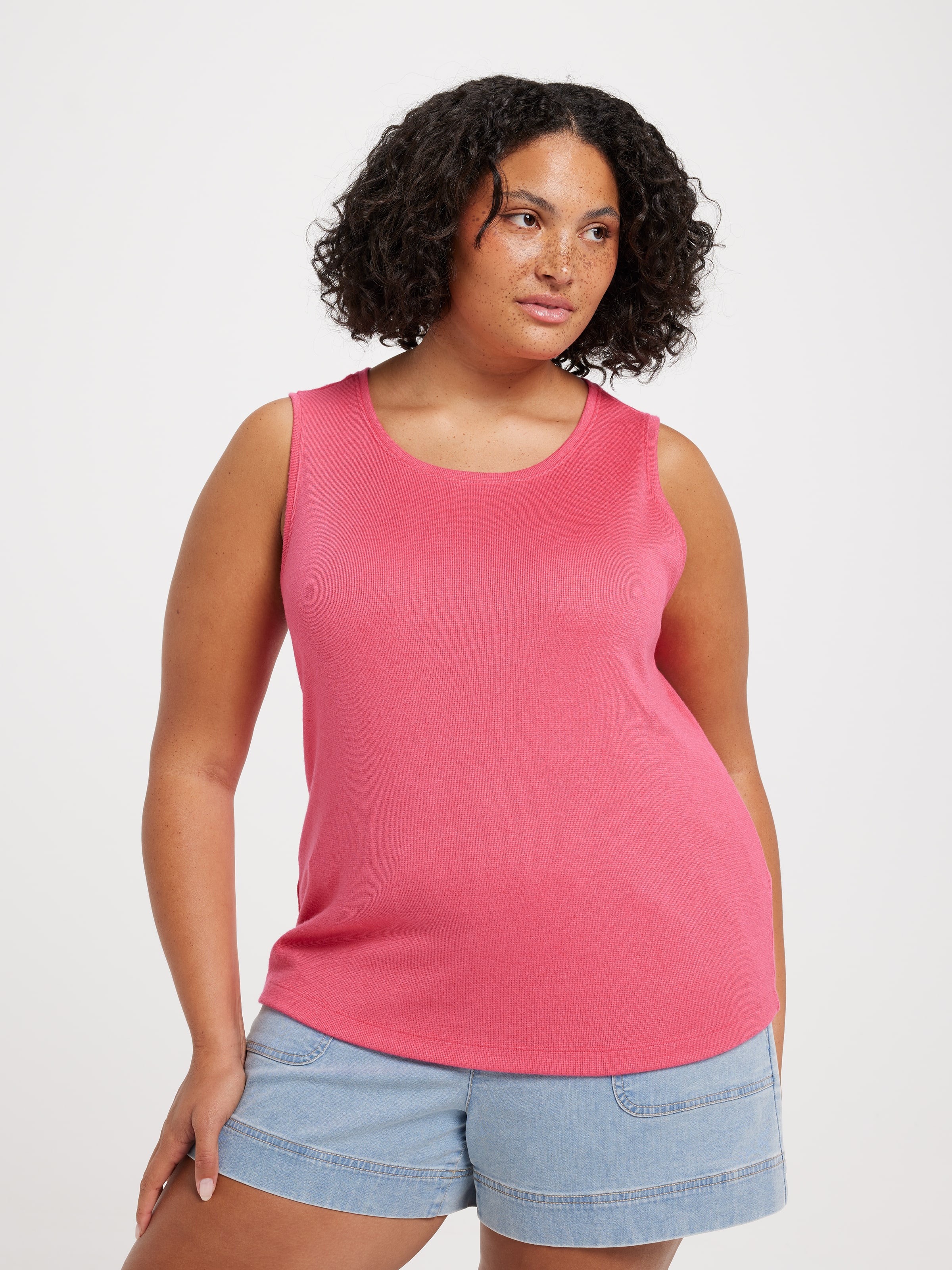 Curve Cara Knit Tank Punch Pink - Just Jeans Online