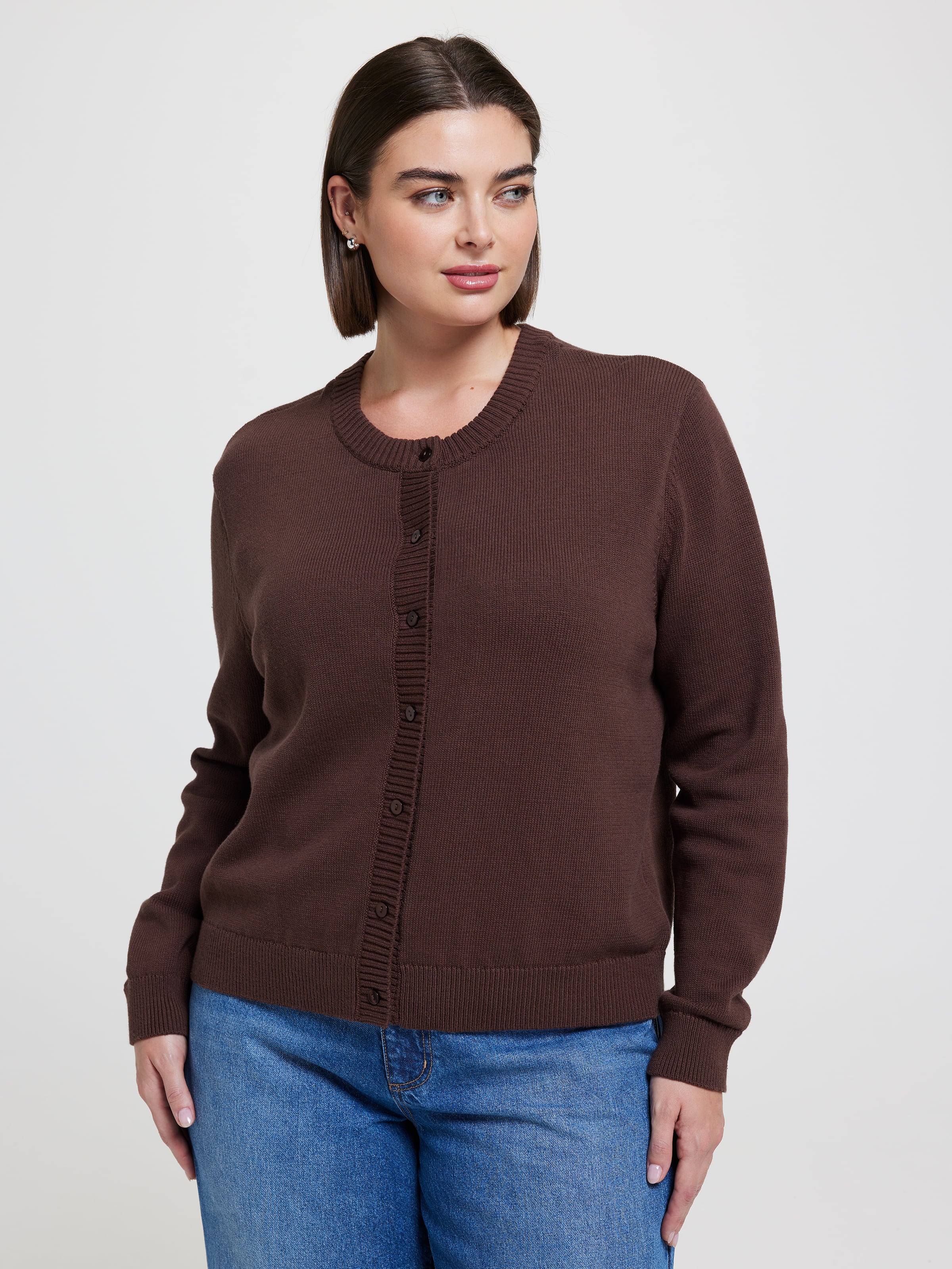 Curve Haley Cotton Crew Neck Cardigan - Just Jeans Online