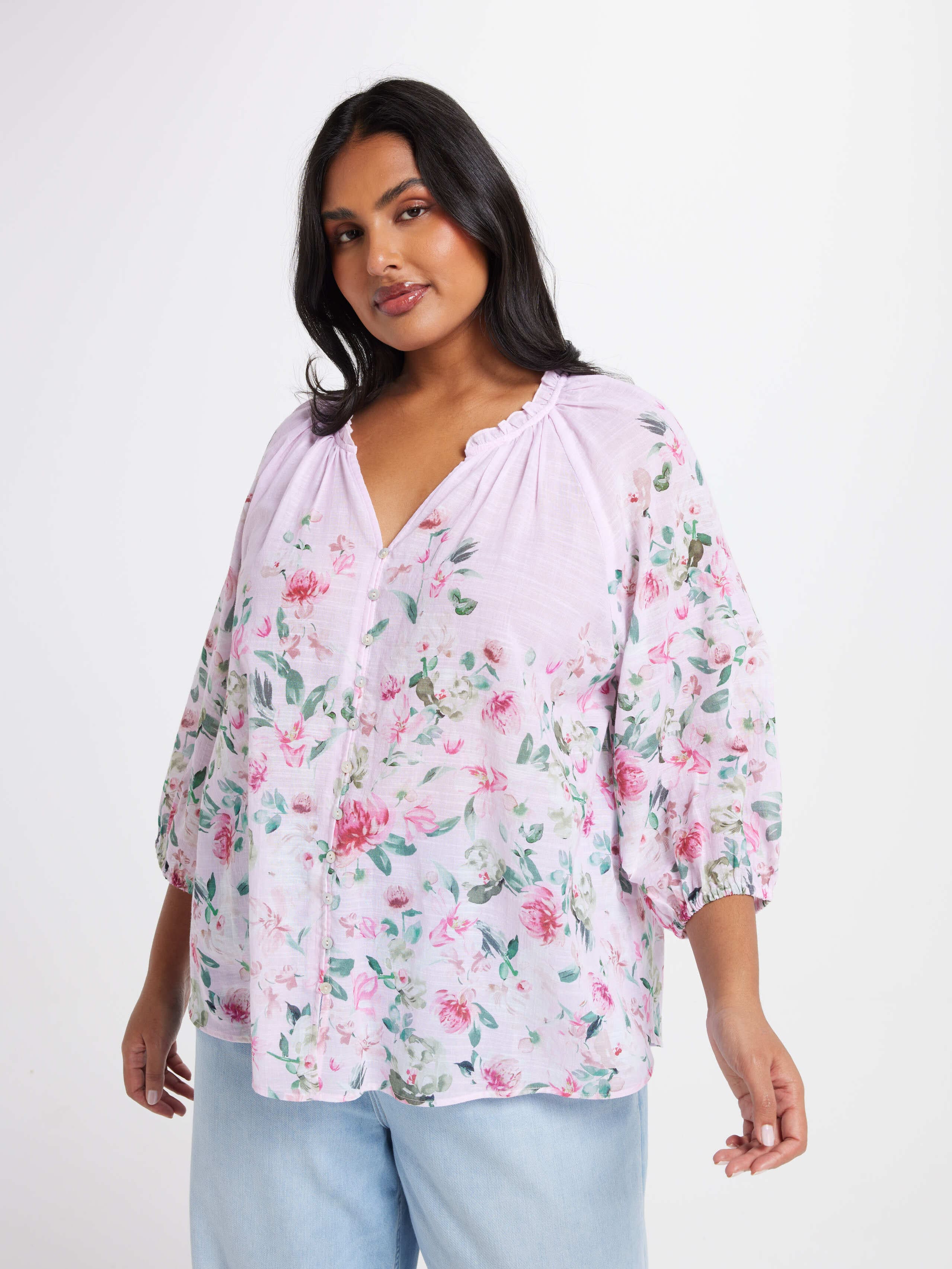 Curve Flora Sleeve Blouse - Just Jeans Online