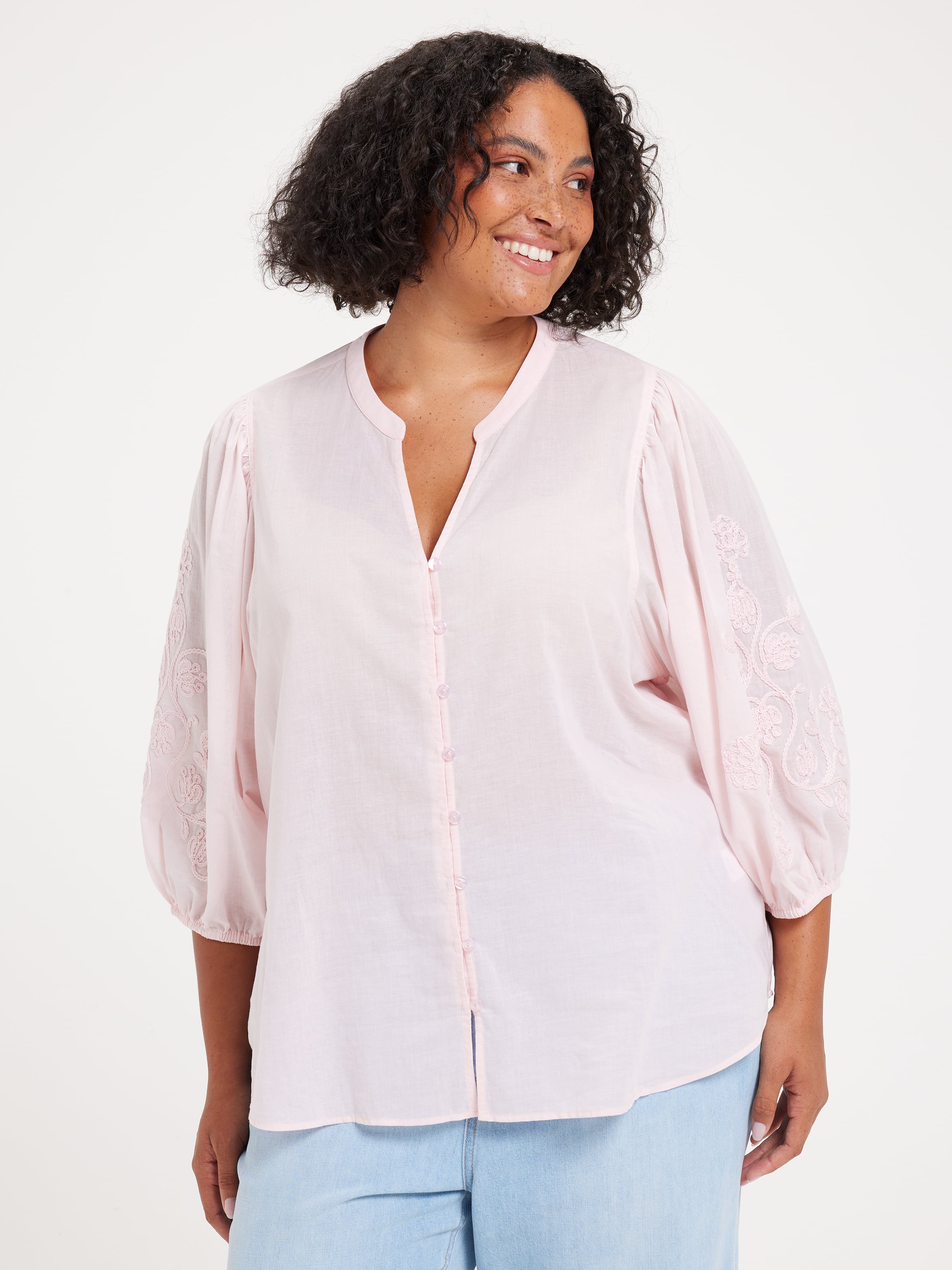 Curve Halley Embossed 3/4 Sleeve Blouse Blossom - Just Jeans Online