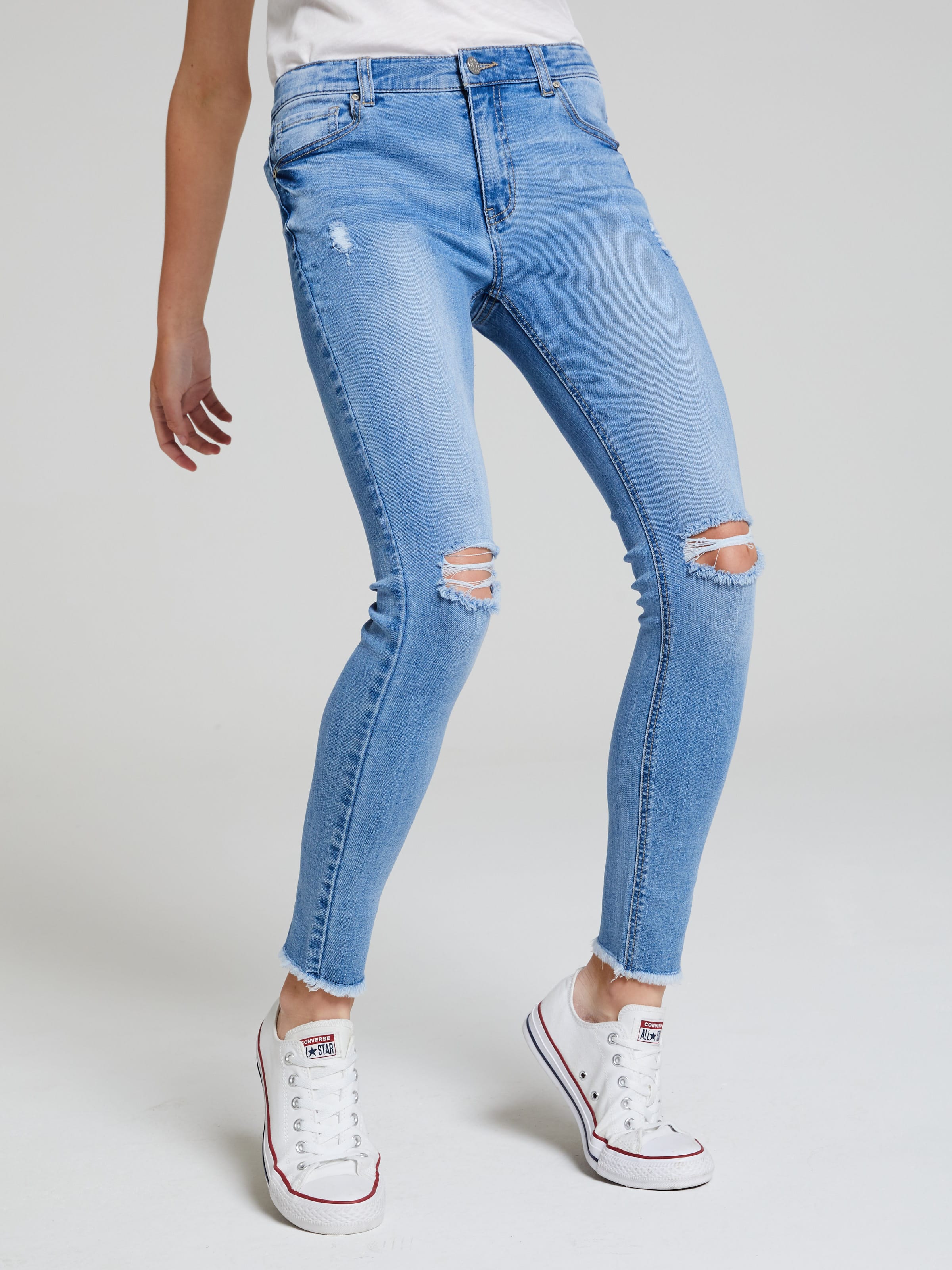 Girls Eliza Mid Rise Skinny Ankle Jean Rebel Blue Rip - Just Jeans Online