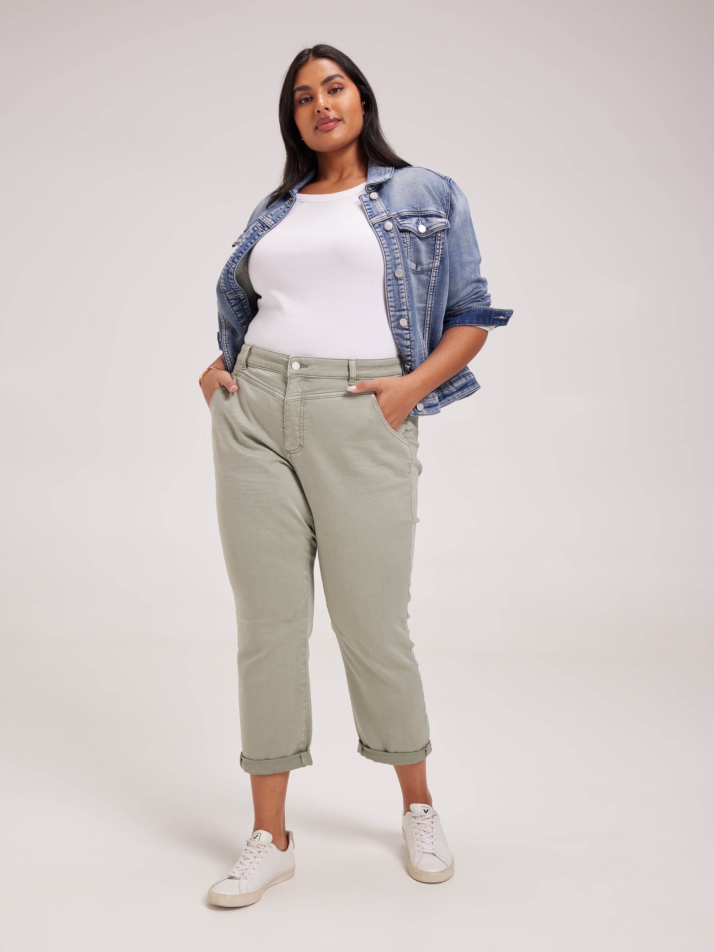 Curve Amaze Yoke Front Boyfriend Jean Soft Sage - Just Jeans Online