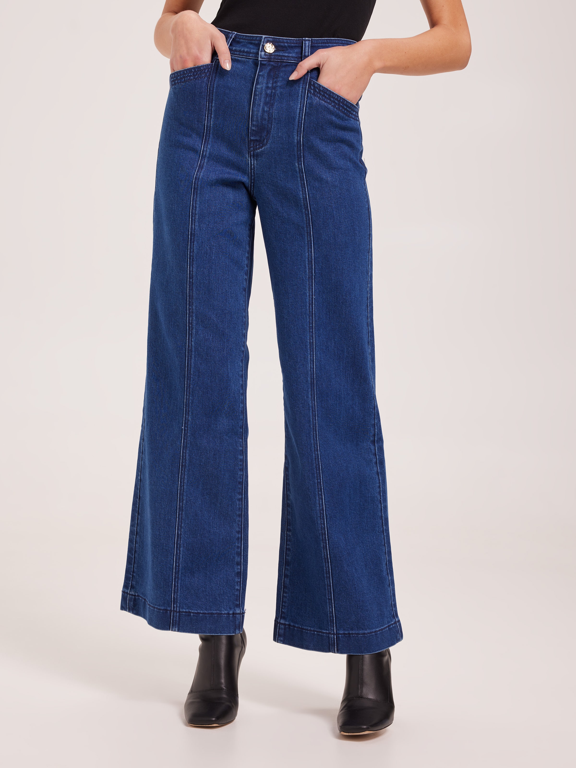 Super High Rise Seam Front Wide Leg Jean Liberty Blue - Just Jeans Online
