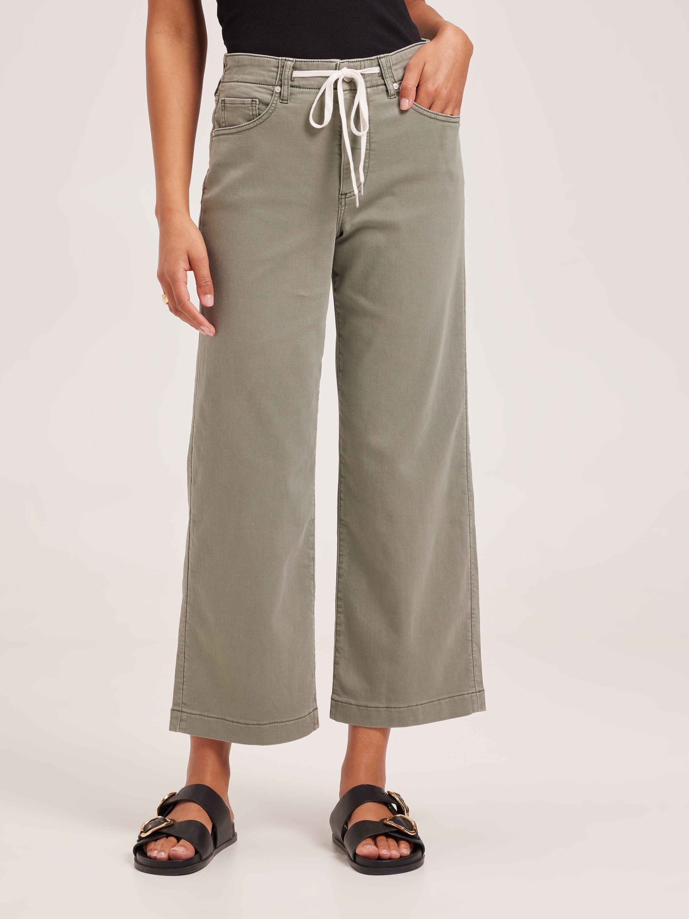Amaze Vacay Wide Leg Ankle Olive - Just Jeans Online
