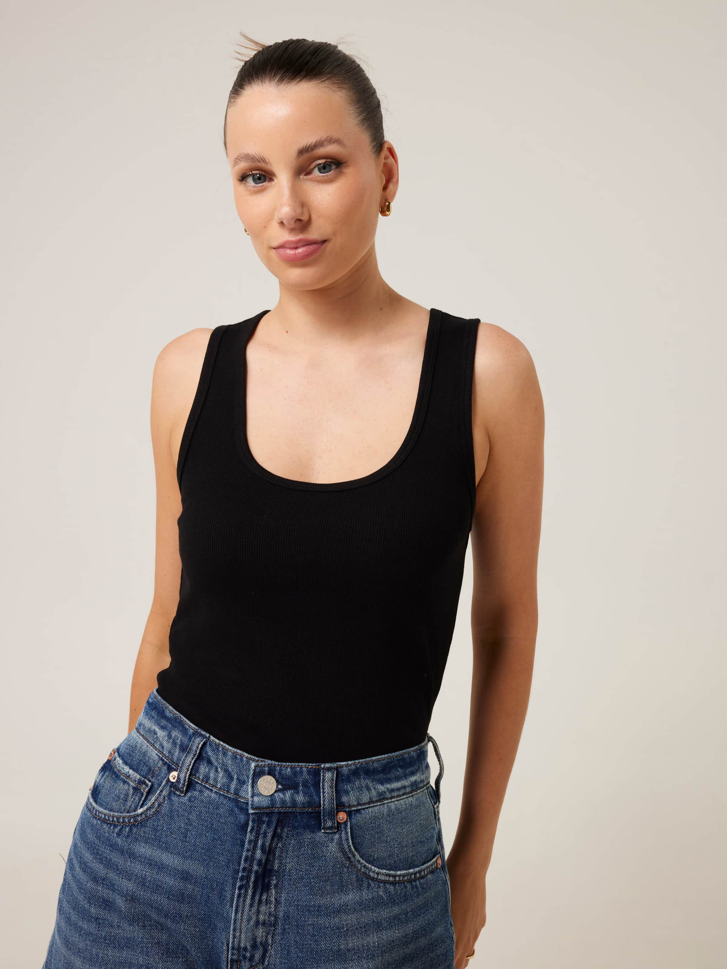 Kate Scoop Neck Rib Tank Black - Just Jeans Online